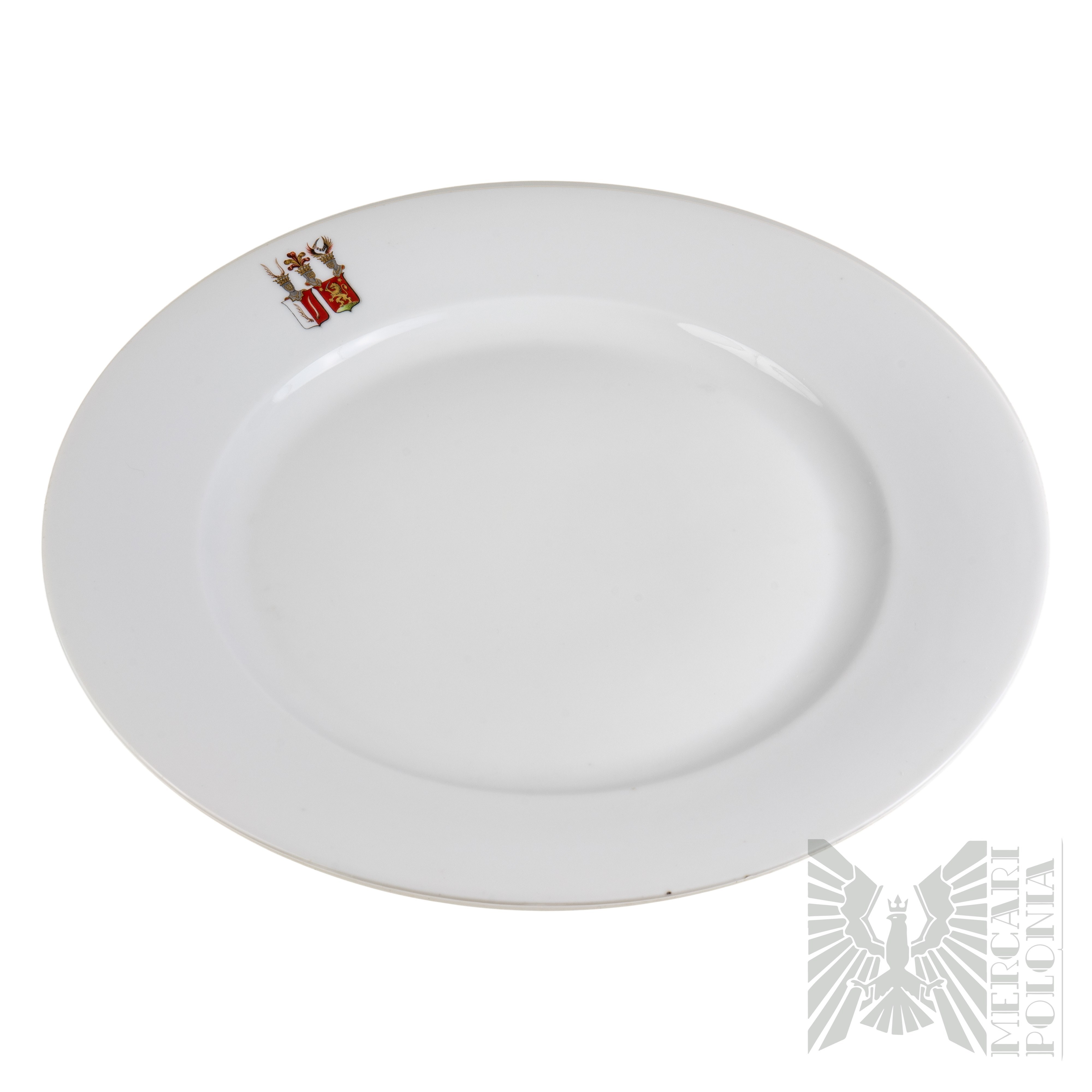 Duży Talerz (Ślubny?) Porcelanowy z Dwoma Herbami: Polski Herb Rogala i ...
