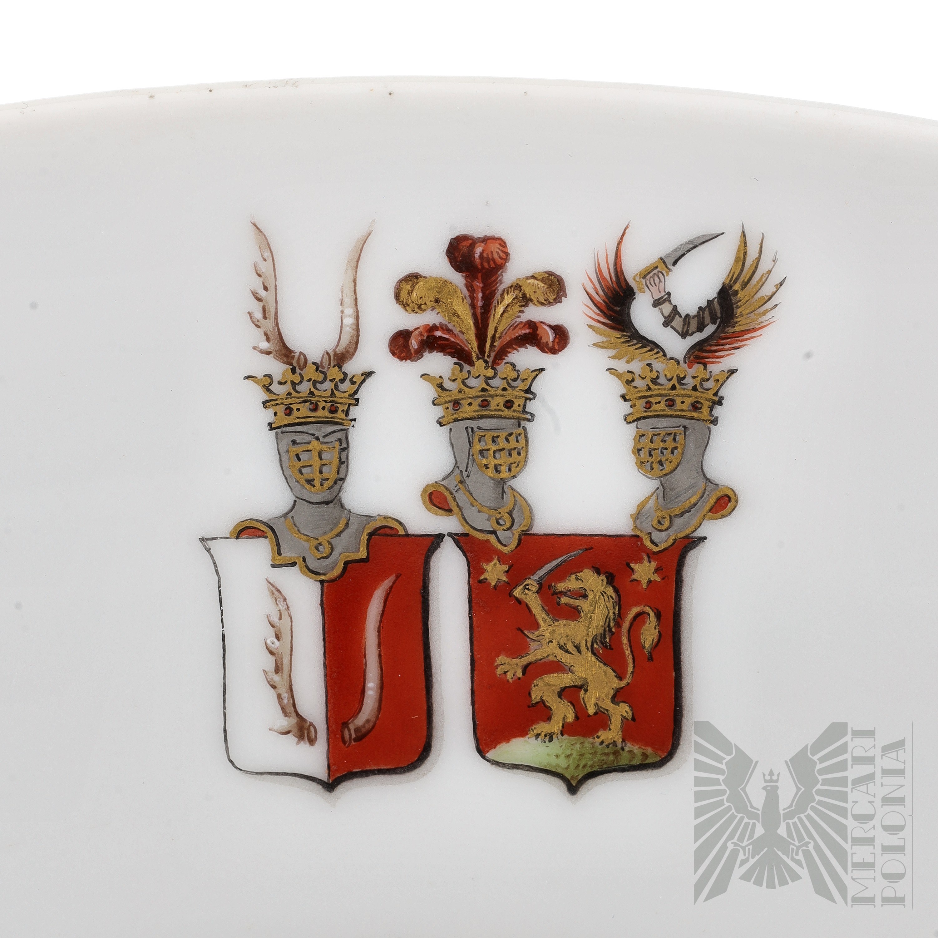 Duży Talerz (Ślubny?) Porcelanowy z Dwoma Herbami: Polski Herb Rogala i ...