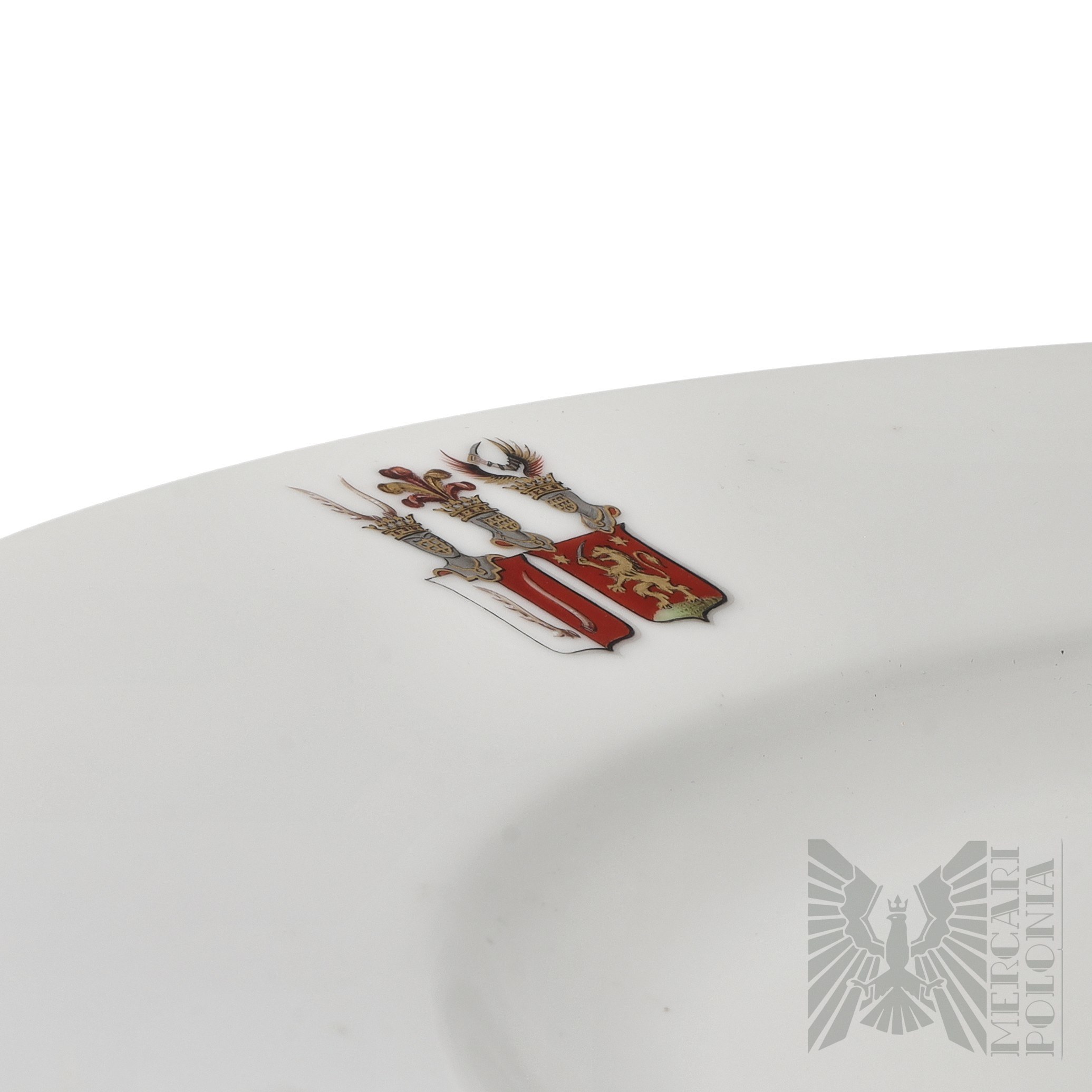 Duży Talerz (Ślubny?) Porcelanowy z Dwoma Herbami: Polski Herb Rogala i ...