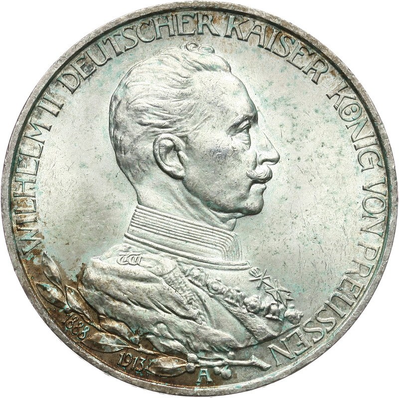 Niemcy, Cesarstwo Niemieckie 1871-1918, Prusy, Wilhelm II 1888-1918, 3 marki 1913 A, Berlin ...