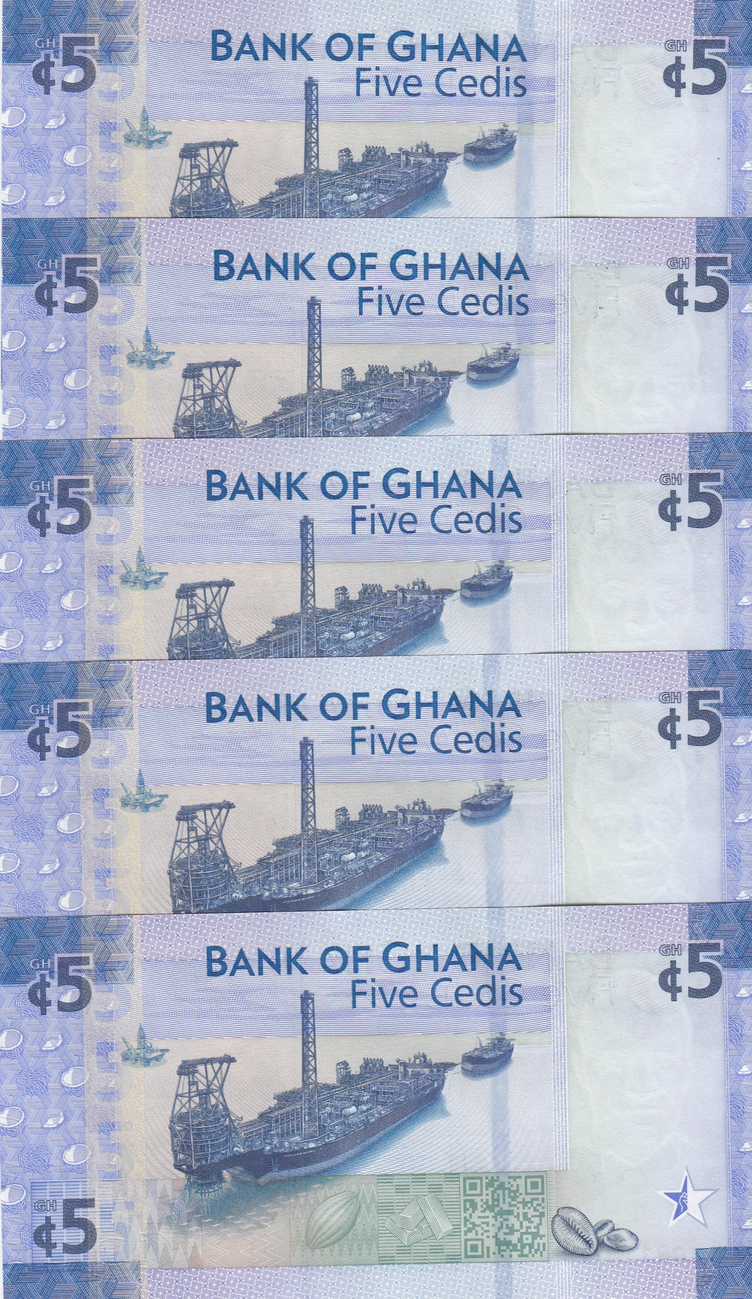 Ghana, 5 Cedis, 2017, UNC, pNew, (Total 5 banknotes) - Aukcja ...