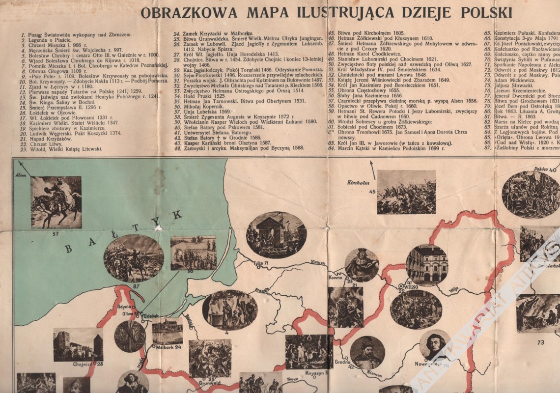 Obrazkowa mapa ilustrująca dzieje Polski [po 1920] - Aukcja internetowa ...
