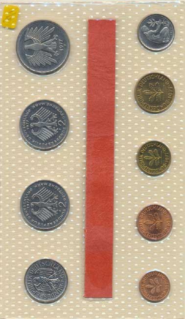 Německo - BRD (1949-), Ročníková sada mincí 1977 minc. F (1, 2, 5, 10, 50 Pf., 1, 5, - Aukcja ...