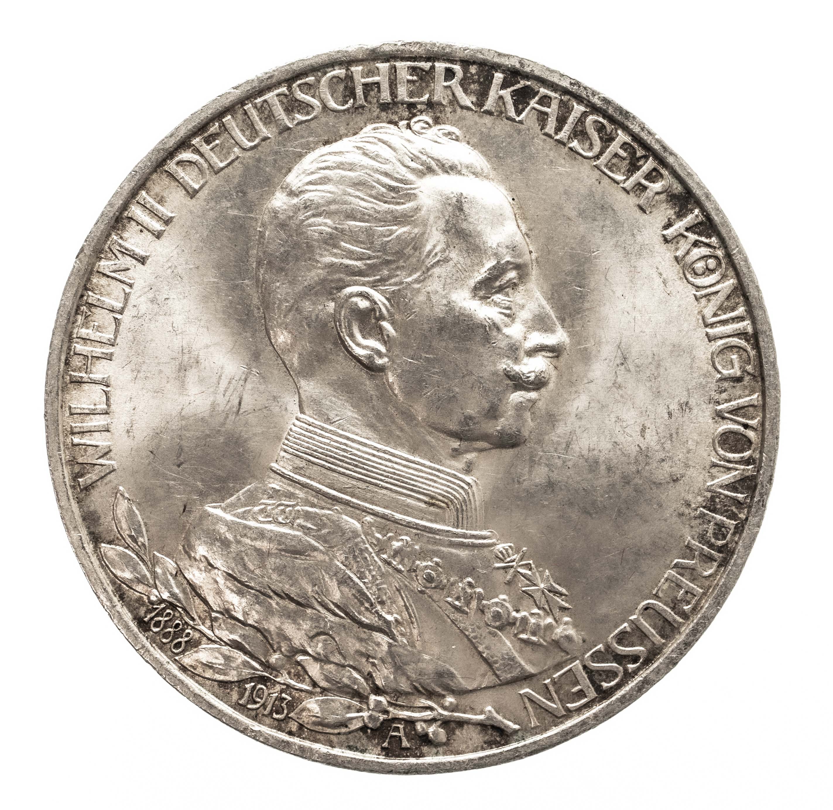 Niemcy, Cesarstwo Niemieckie (1871-1918), Prusy, Wilhelm II 1888-1918, 3 marki 1913 A, Berlin ...