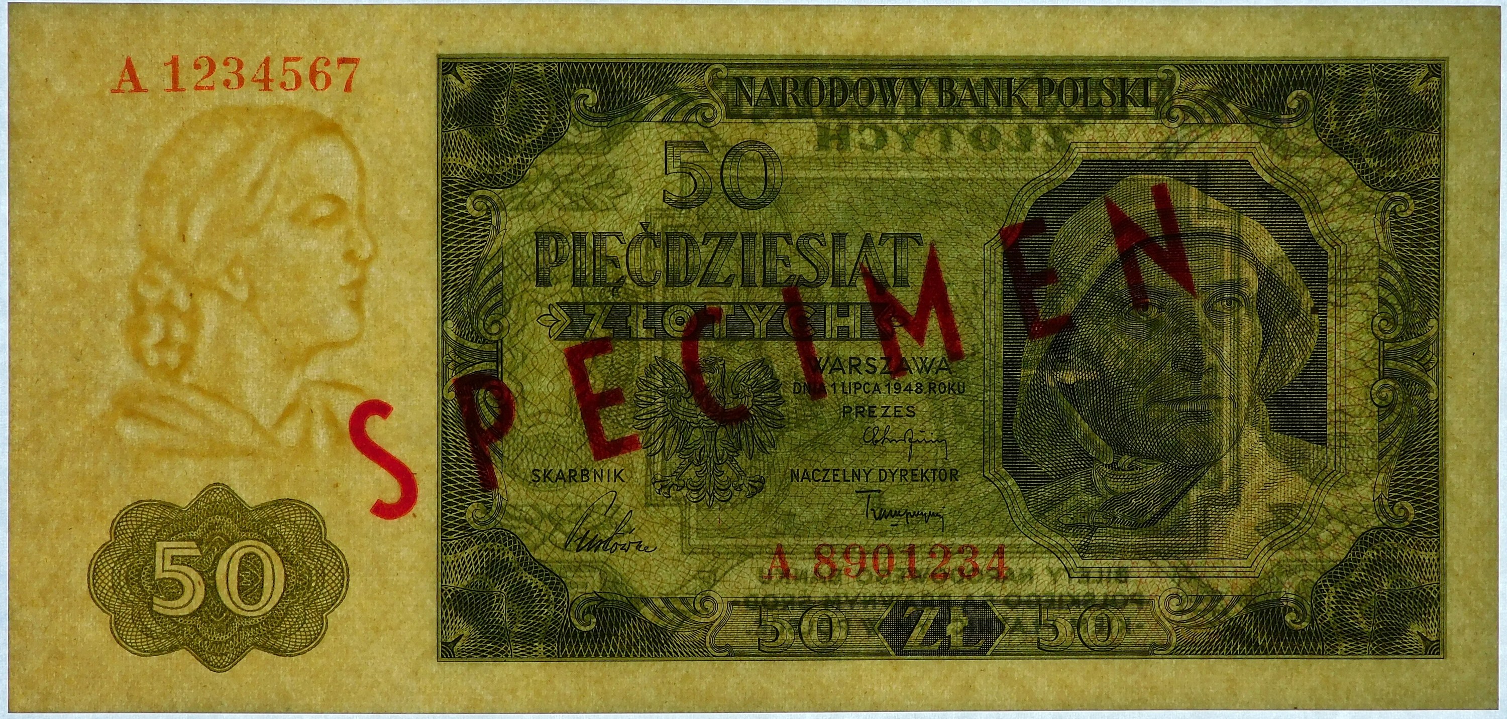 50 złotych 1948 ser. A 1234567/8901234 SPECIMEN - Aukcja internetowa ...