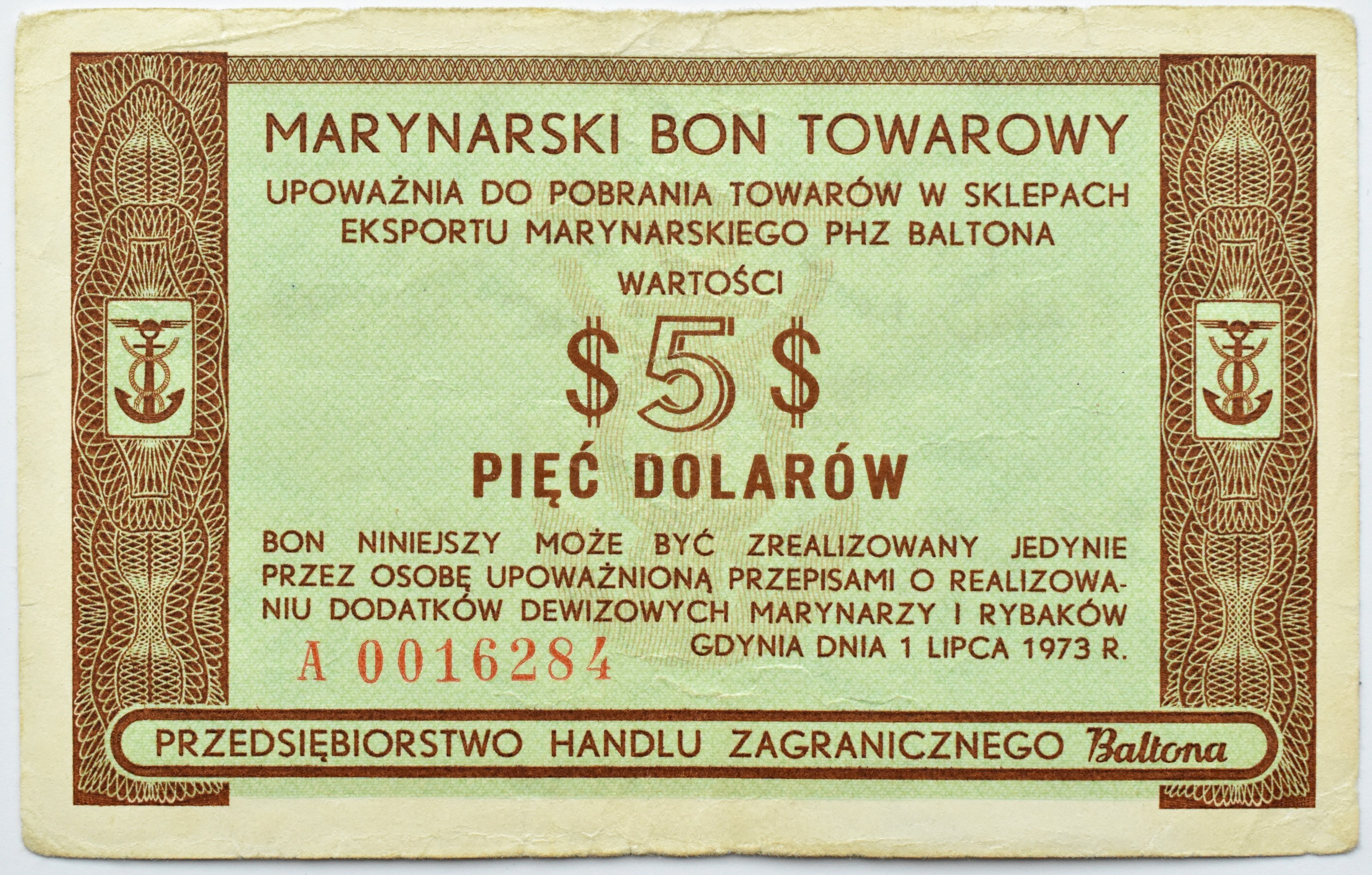 Polska, PRL, Baltona, bon 5 dolarów 1973, seria A - rzadkie - Aukcja ...