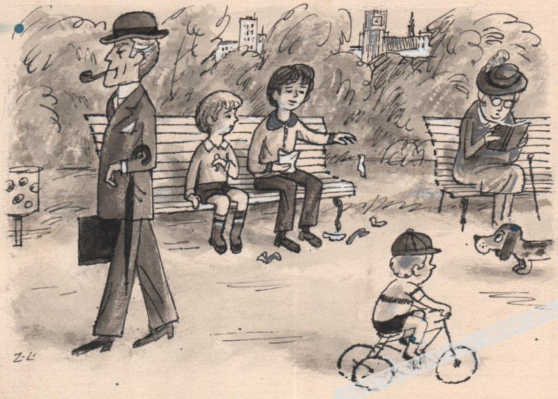 Zbigniew Lengren (1919-2003) - [rysunek, ok. 1972-73] [Scena w Parku ...