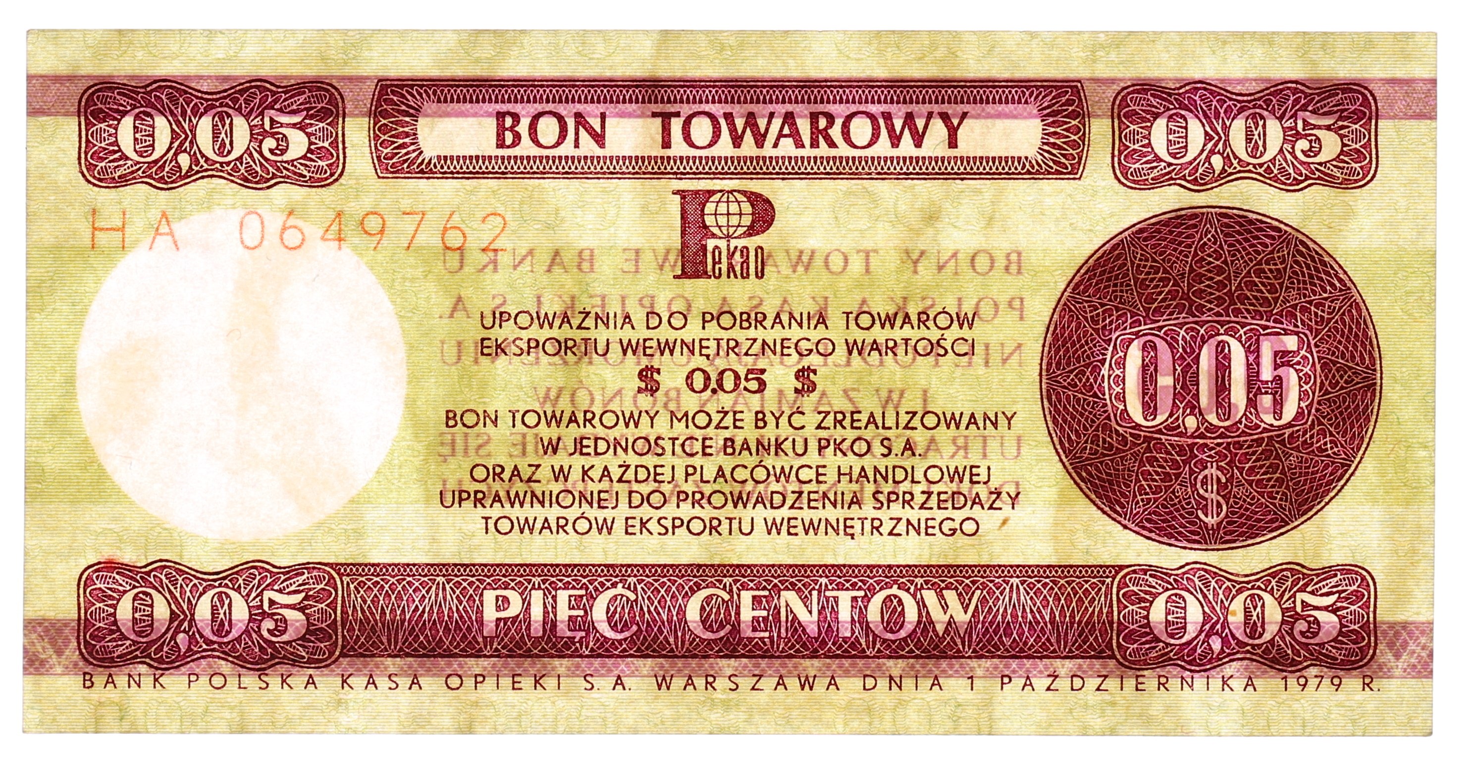 Pewex, Bon Towarowy, 5 centów 1979 - HA - Aukcja internetowa ...