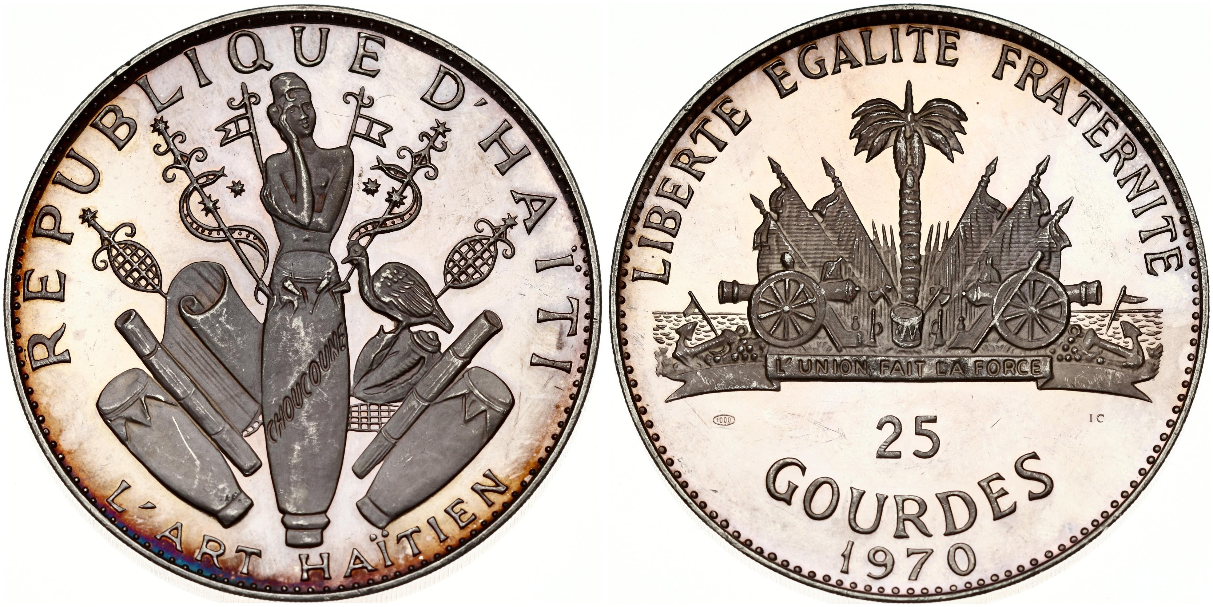 Haiti 25 Gourdes 1970 IC 10th Anniversary of Revolution. Averse: Art ...
