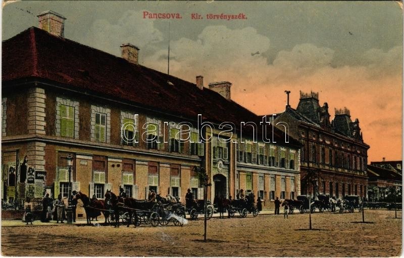 1915 Pancsova, Pancevo; Kir. törvényszék, lovaskocsik / court, horse ...