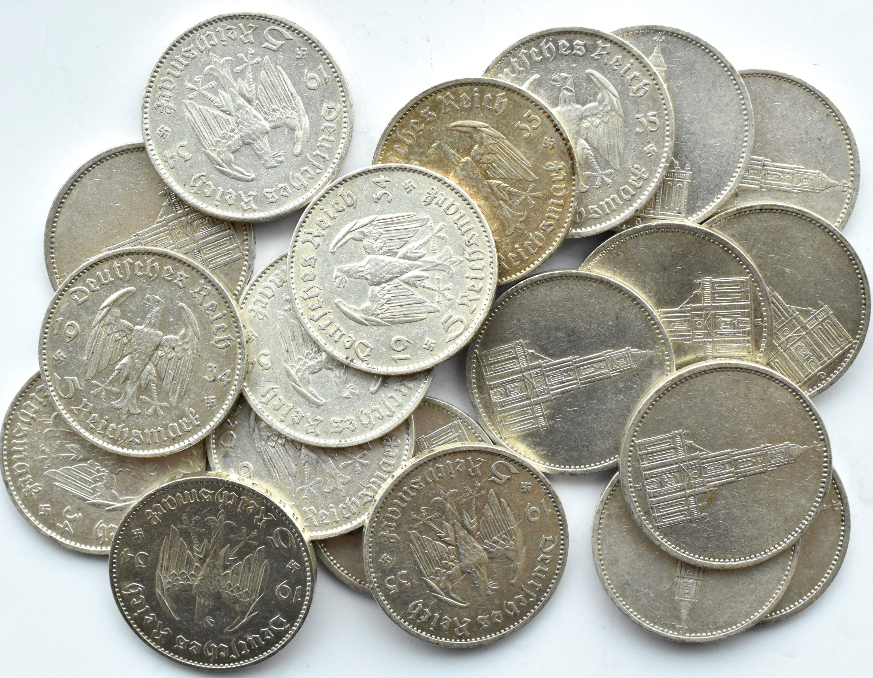 Niemcy, III Rzesza, lot 5 marek 1934-35, Kościół, różne mennice ...