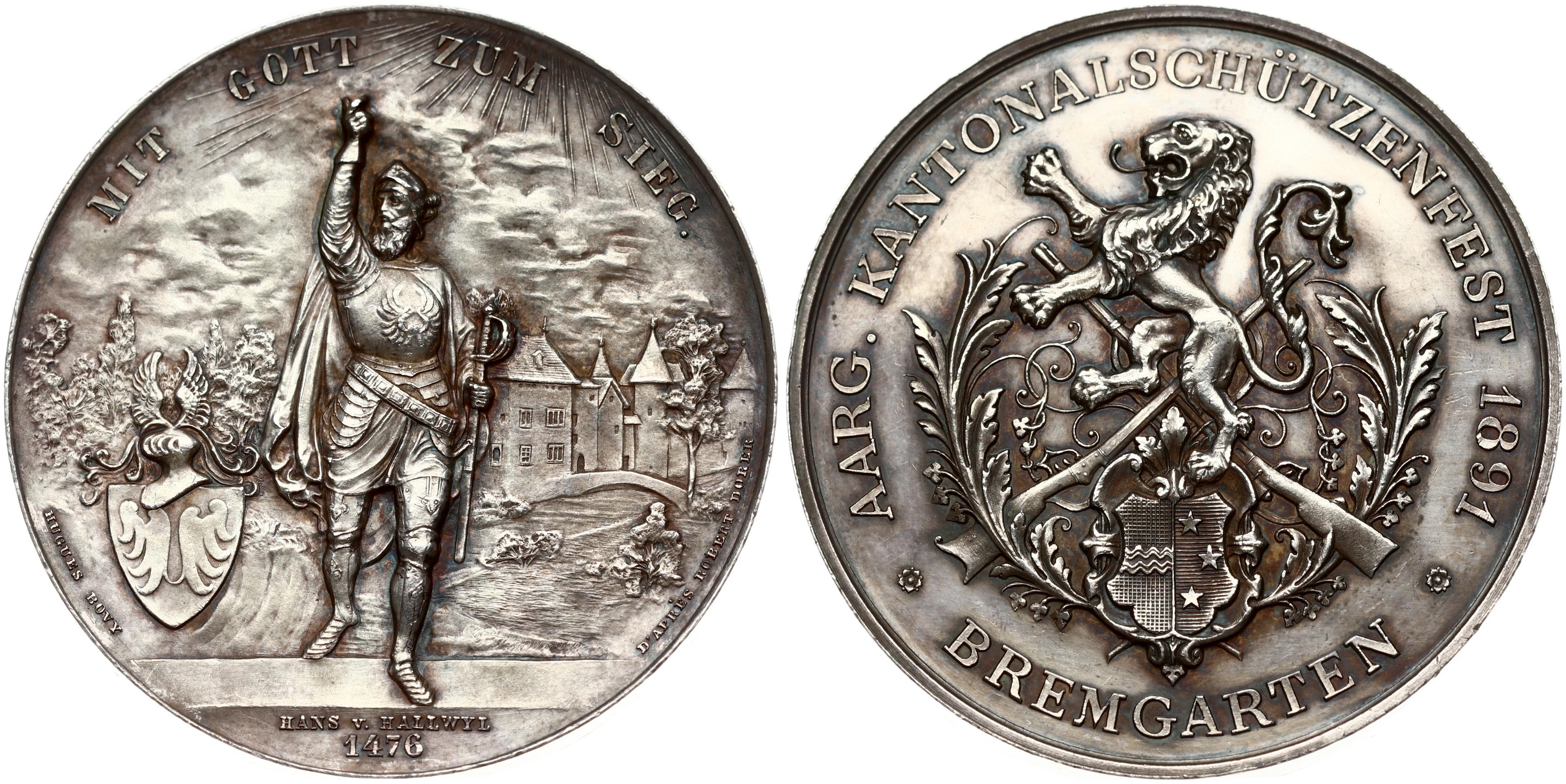 Switzerland AARGAU Shooting Medal 1891. Shooting medal by Hugues Bovy ...