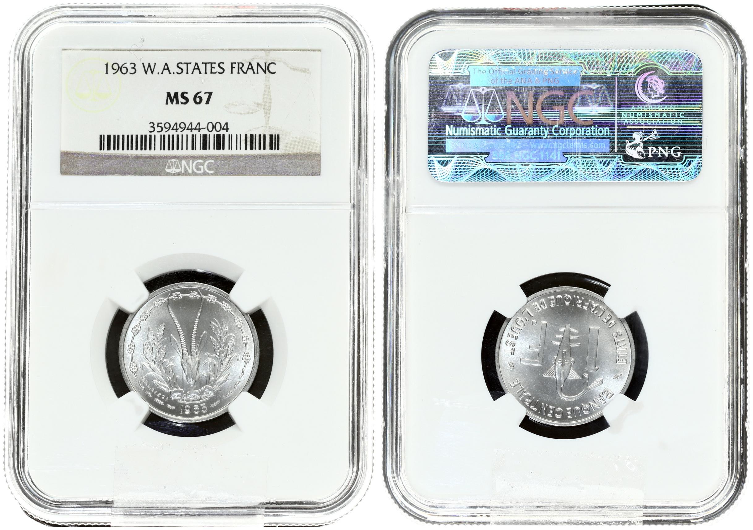 West African States 1 Franc 1963(a) Averse: Taku symbol divides ...