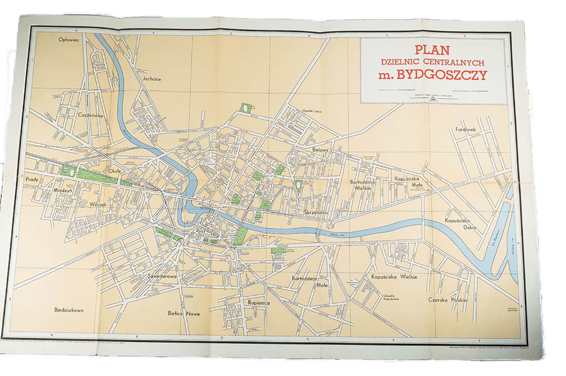 [BYDGOSZCZ] Plan dzielnic centralnych miasta BYDGOSZCZ ze spisem ulic ...