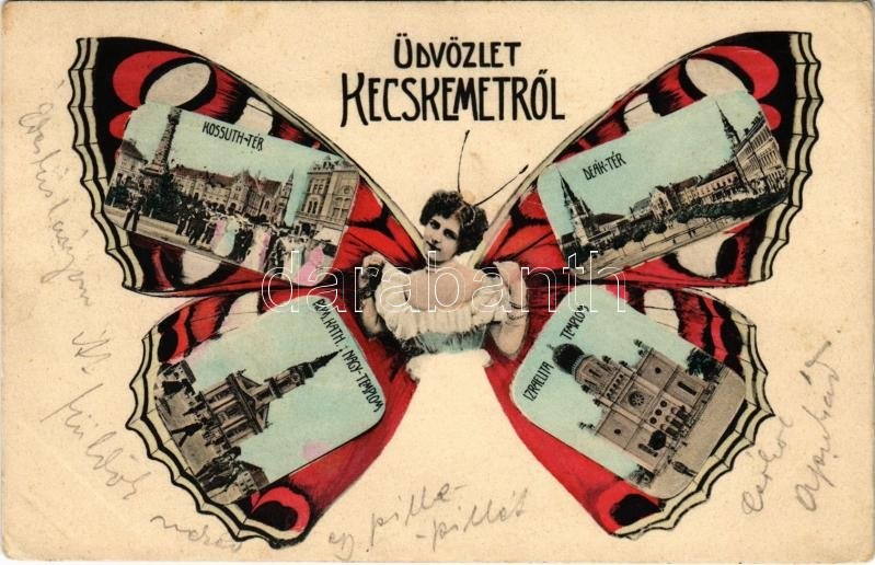 1905 Kecskemét, Kossuth tér, Deák tér, Római katolikus nagytemplom ...