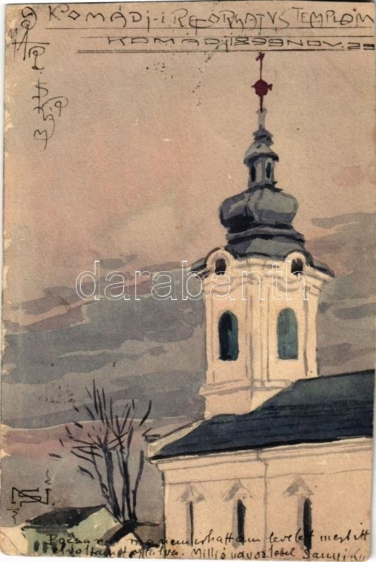 1899 (Vorläufer) Komádi (Berettyóújfalu), református templom. Tus és ...