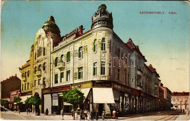 Szombathely, Fő tér, Berger Zoltán, órás és ékszerész, Meinl Gyula ...