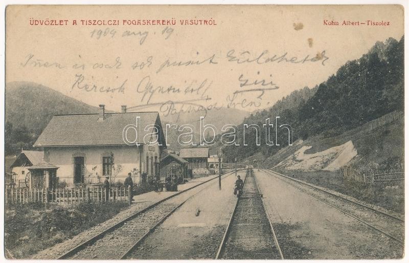 1904 Tiszolc, Tisovec; Fogaskerekű vasútállomás, hajtány. Kohn Albert ...