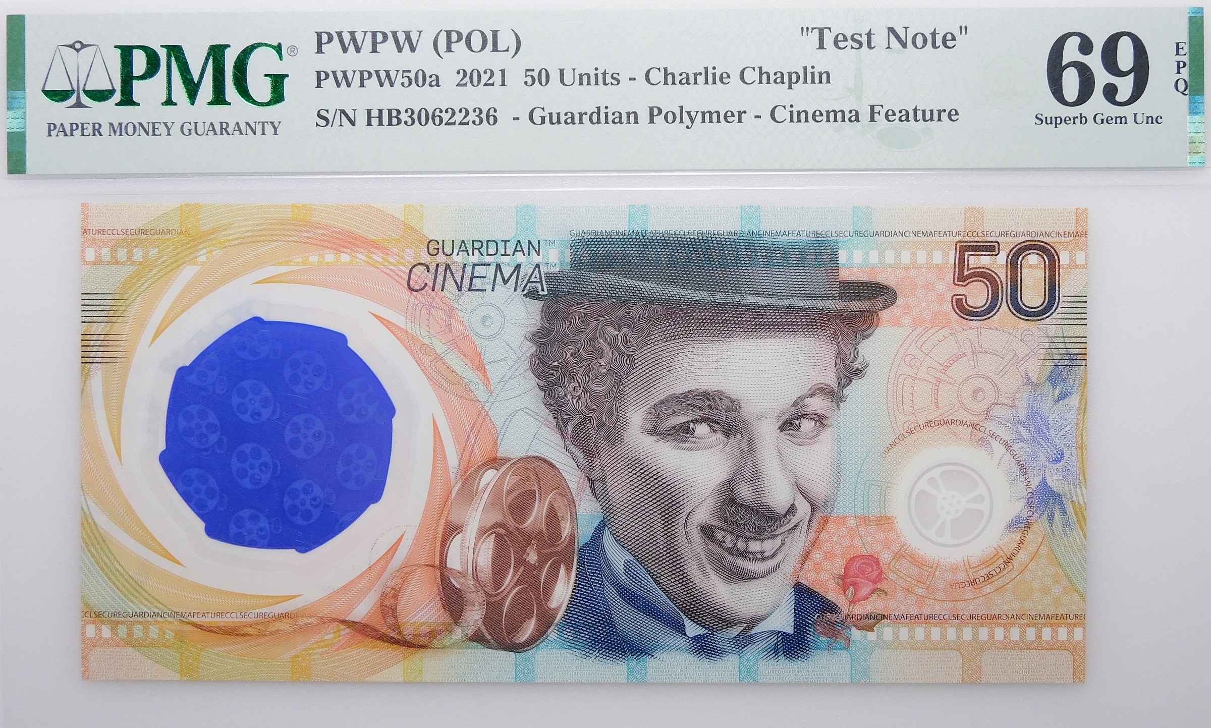 Banknot testowy PWPW - 50 units - Charlie Chaplin 2021 - Aukcja ...