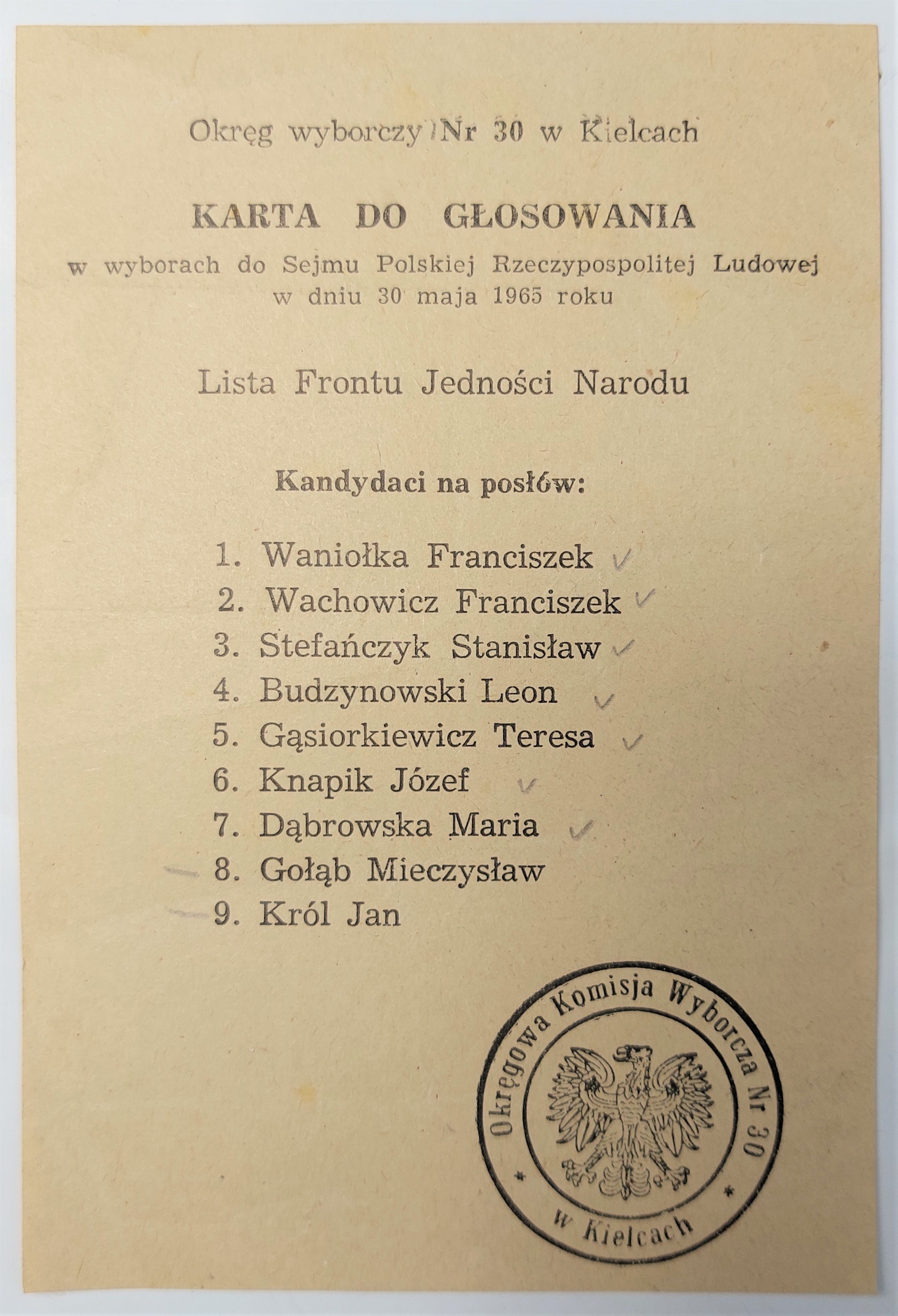 Karta do głosowania w wyborach do Sejmu Polskiej Rzeczypospolitej ...