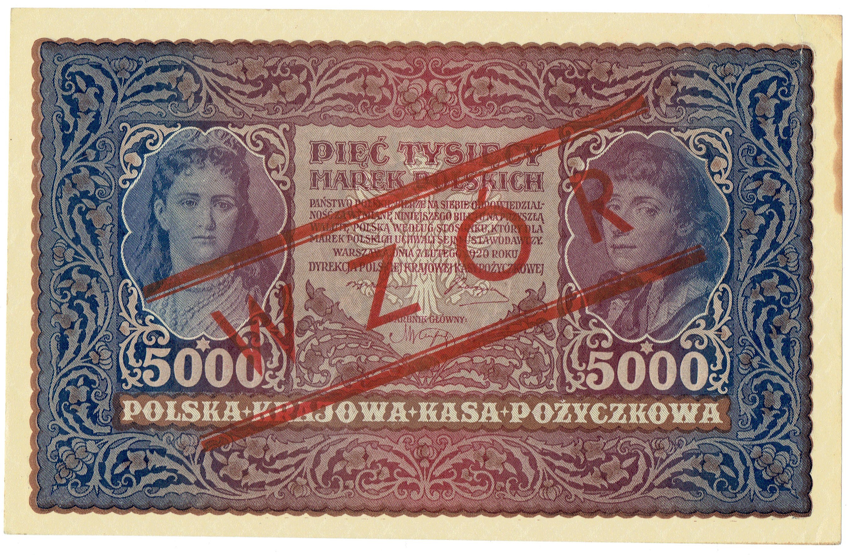II RP, 5000 marek polskich 1920 II Serja R WZÓR - Aukcja internetowa / Licytacja online - Cena ...