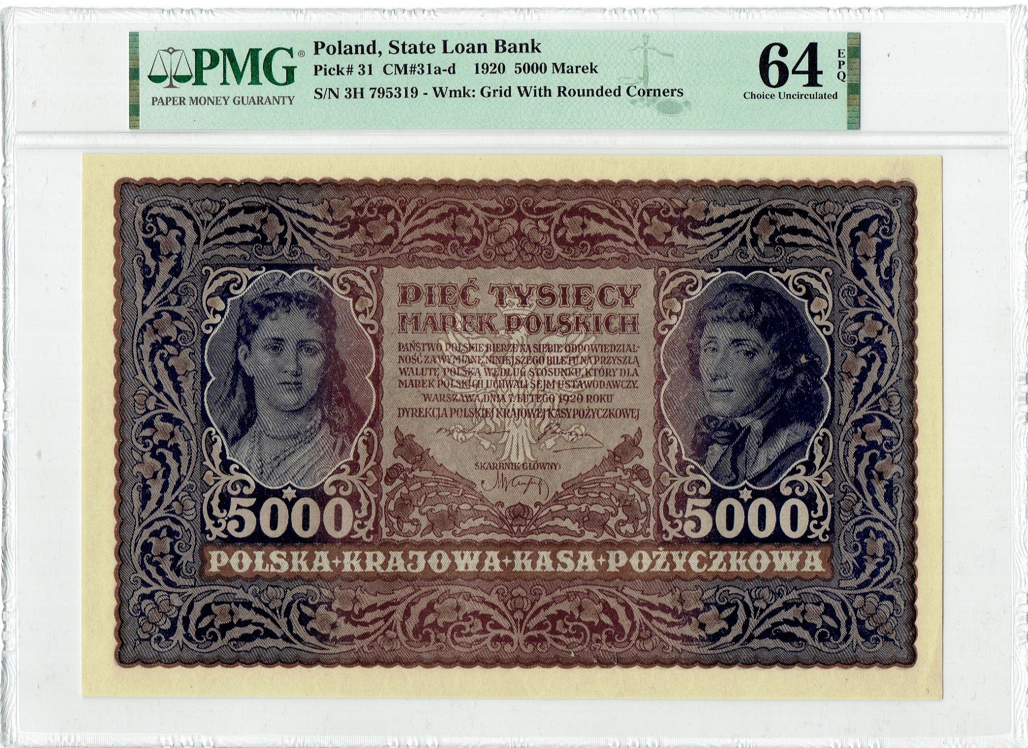 II RP, 5000 marek polskich 1920 III SERJA H - PMG 64 EPQ - Aukcja internetowa / Licytacja online ...