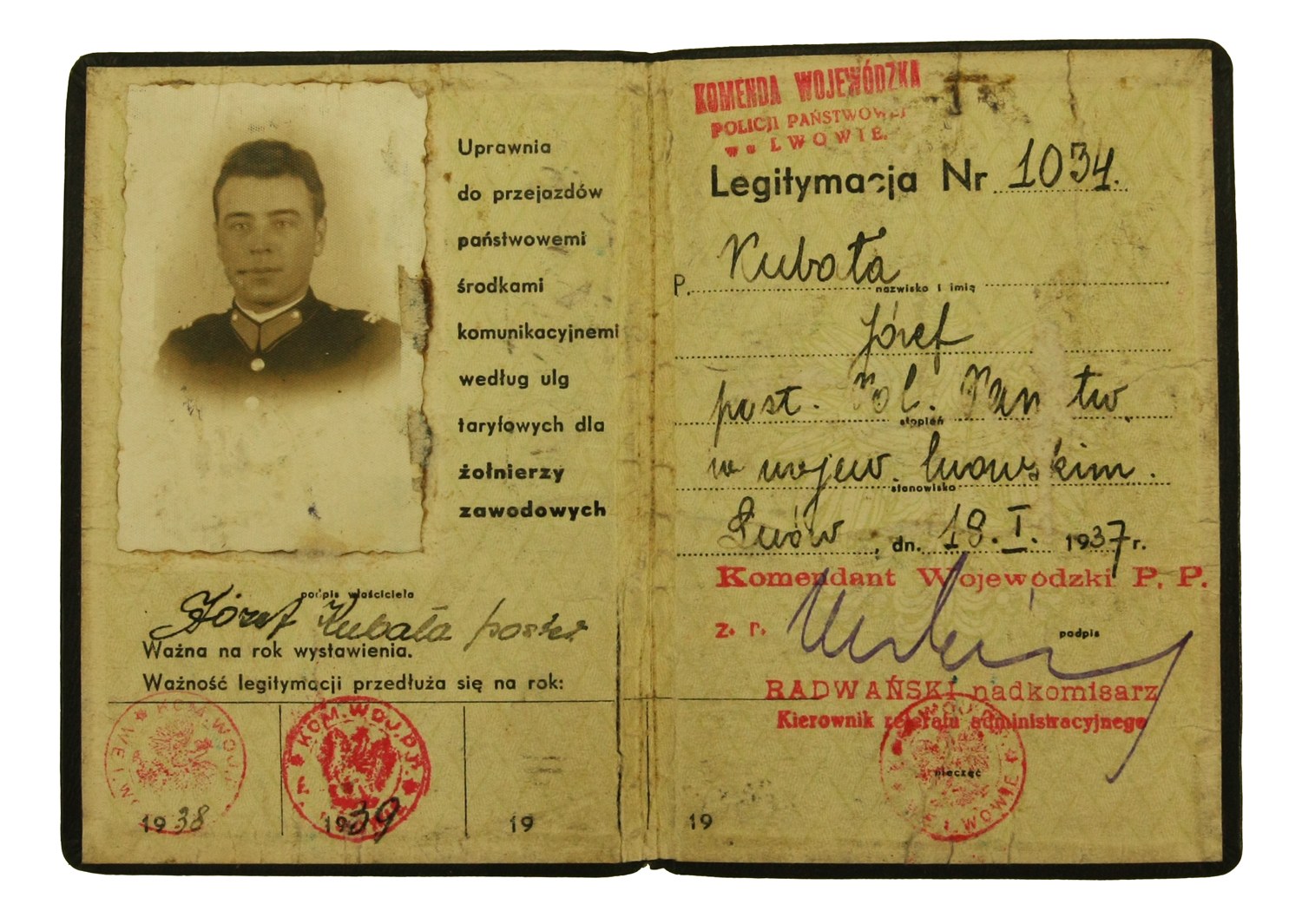 Legitymacja funkcjonariusza Policji Państwowej 1937r, Lwów - Aukcja internetowa / Licytacja ...