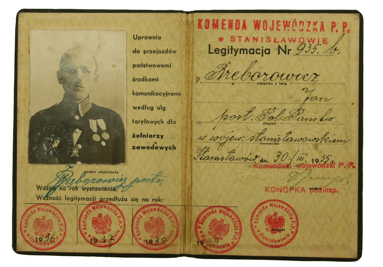 Legitymacja funkcjonariusza Policji Państwowej 1935r, Stanisławów - Aukcja internetowa ...