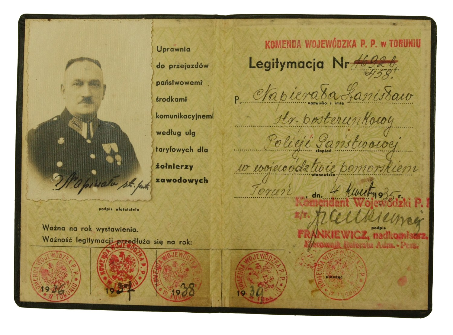 Legitymacja funkcjonariusza Policji Państwowej 1935r, Toruń - Aukcja internetowa / Licytacja ...