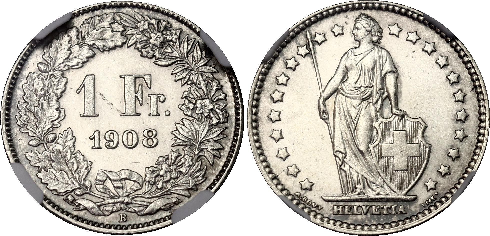 Switzerland 1 Franc 1908 B NGC UNC DETAILS - Aukcja internetowa ...