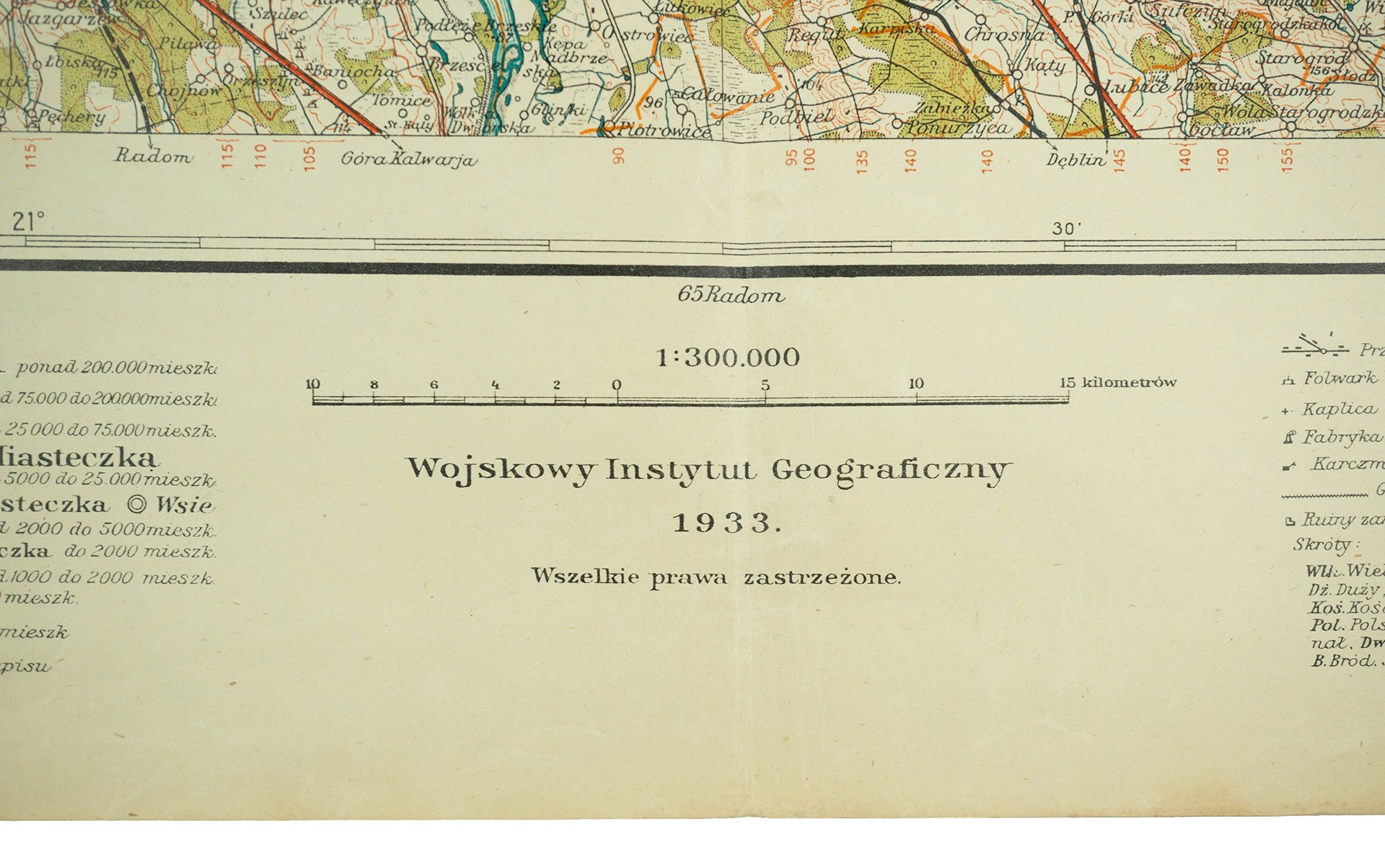 Mapa WIG [Wojskowy Instytut Geograficzny] WARSZAWA, 1933r., skala 1: ...