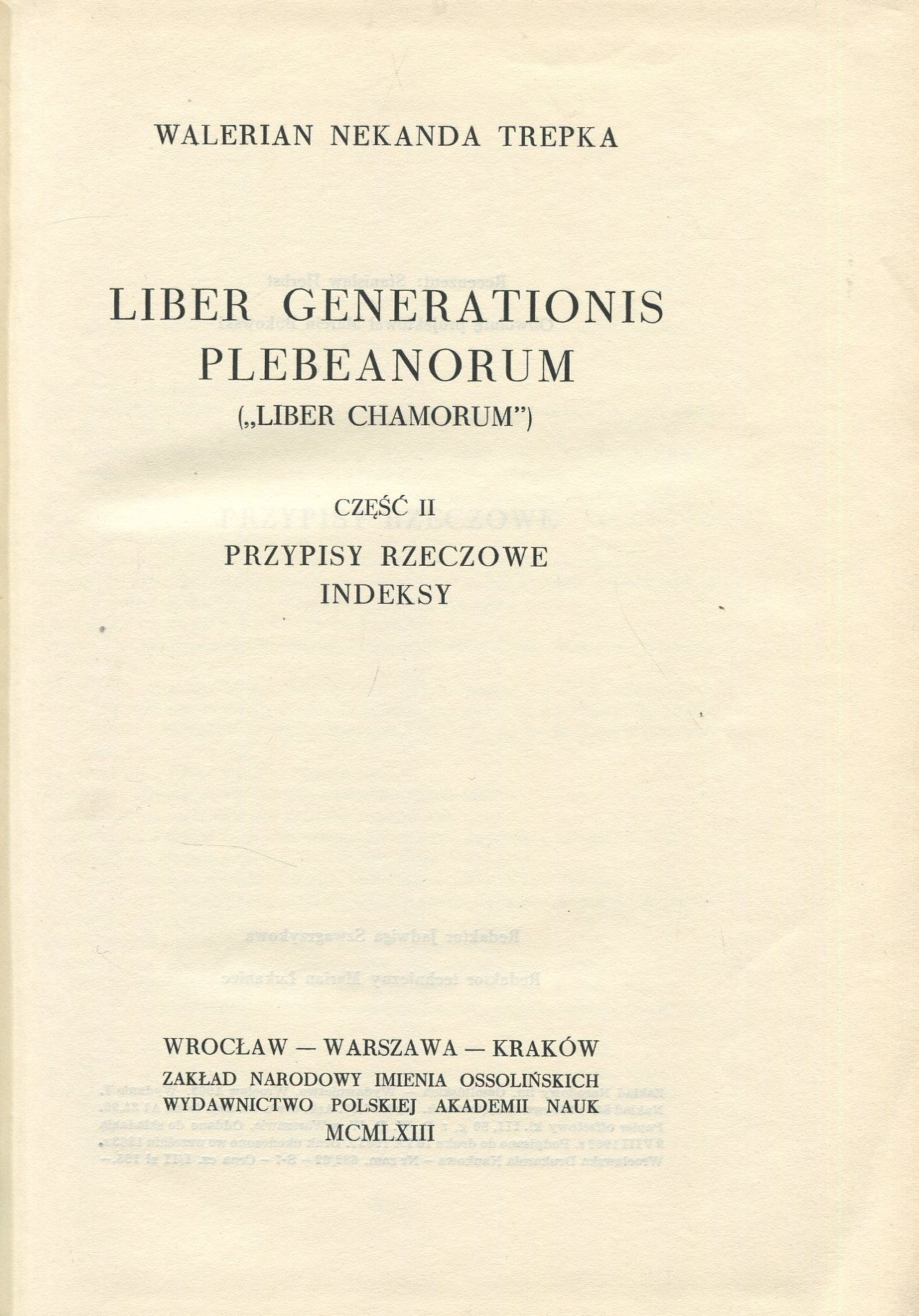 TREPKA Nekanda Walerian - Liber Generationis Plebeanorum ("Liber ...