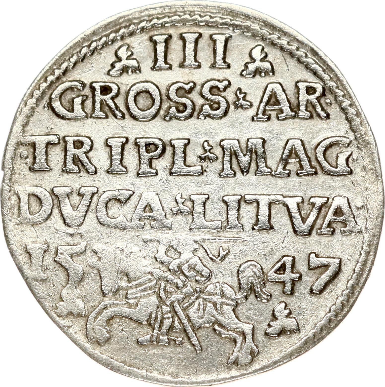 Lithuania 3 Groszy 1547 Vilnius. Sigismund II Augustus (1545-1572 ...