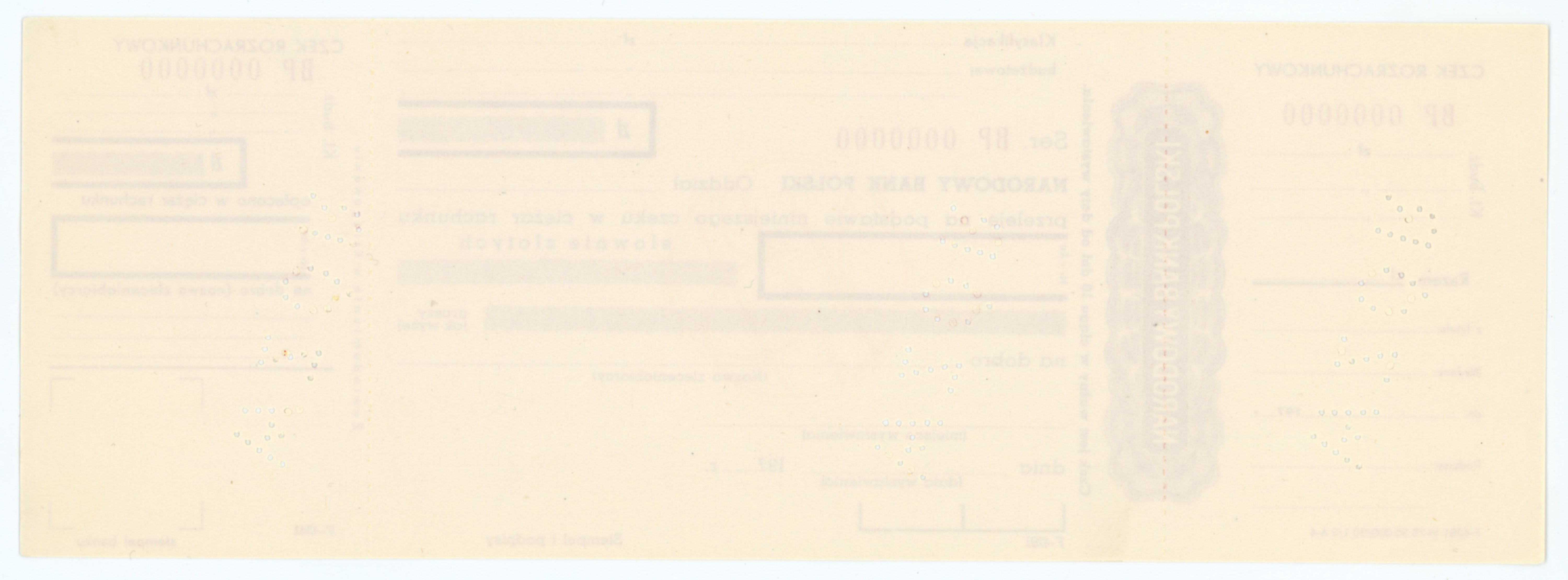 Narodowy Bank Polski - Czek rozrachunkowy Seria BP 000000 WZÓR - Aukcja ...