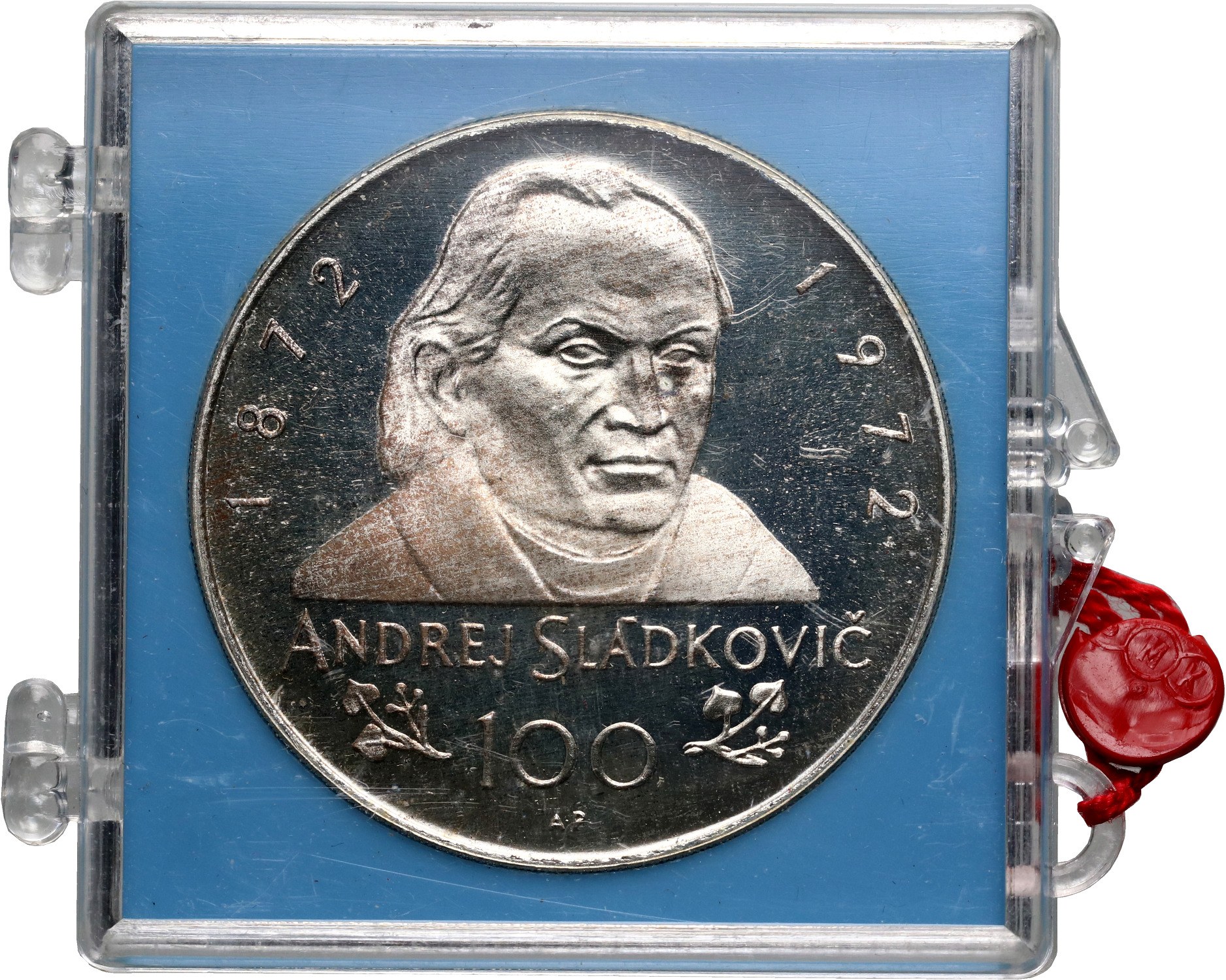 Czechosłowacja, 100 koron 1972, Andrej Sládkovič, stempel lustrzany ...