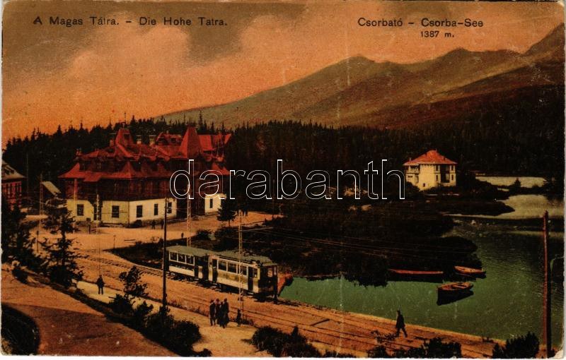 Tátra, Magas-Tátra, Vysoké Tatry; Csorba-tó, villamos / Strbské Pleso ...