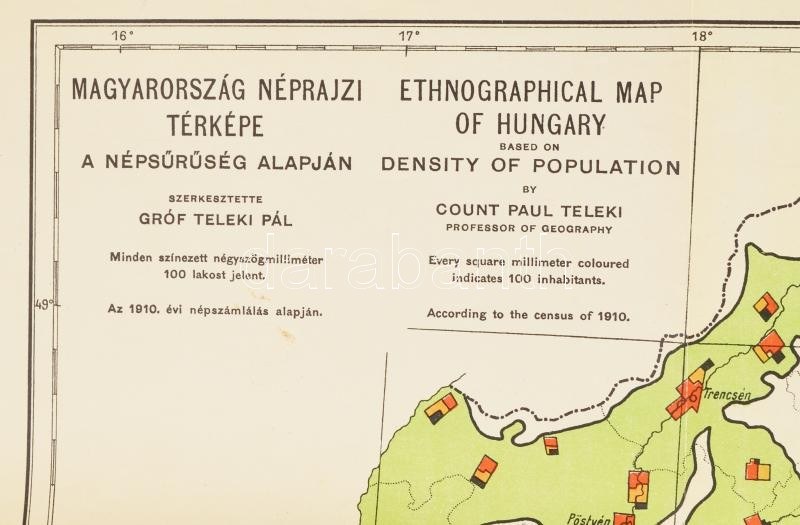 cca 1920-40 Magyarország néprajzi térképe a népsűrűség alapján, ún ...