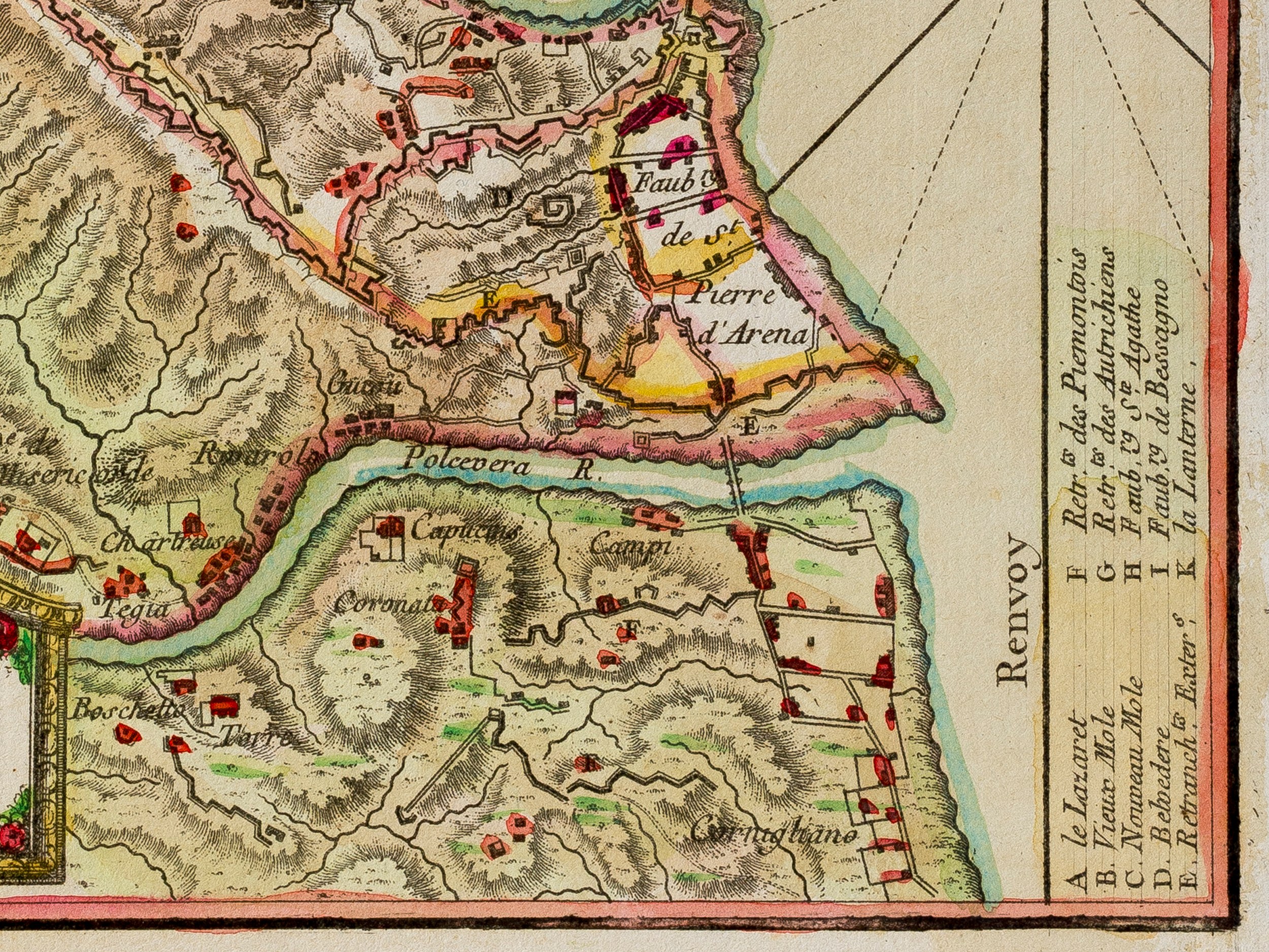 Plan de la Ville de Geneve, Copper engraved map, hand colored, 18th ...