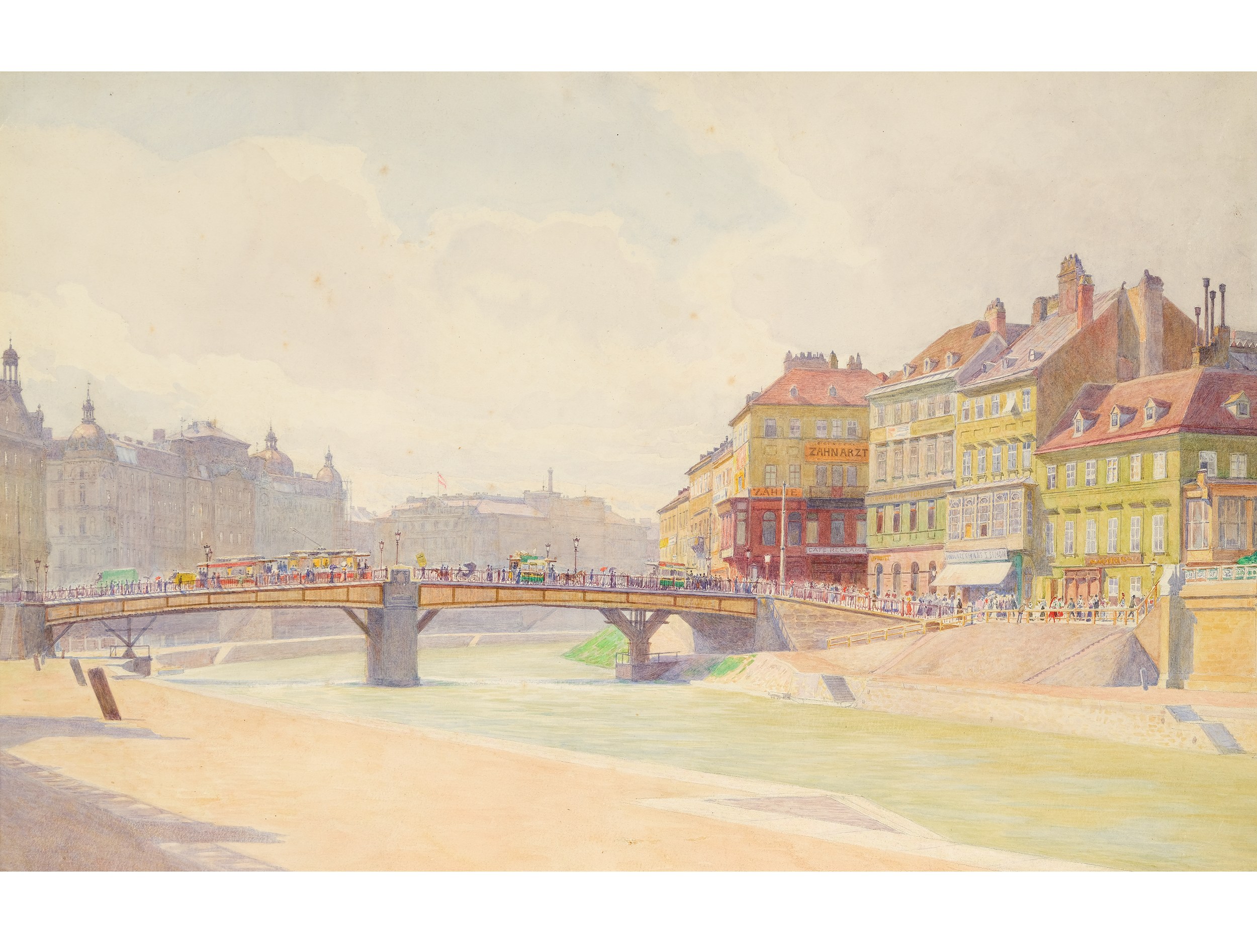Carl Mueller, Vienna 1862 - 1938 Vienna, Veduta from the Franzenbruecke ...