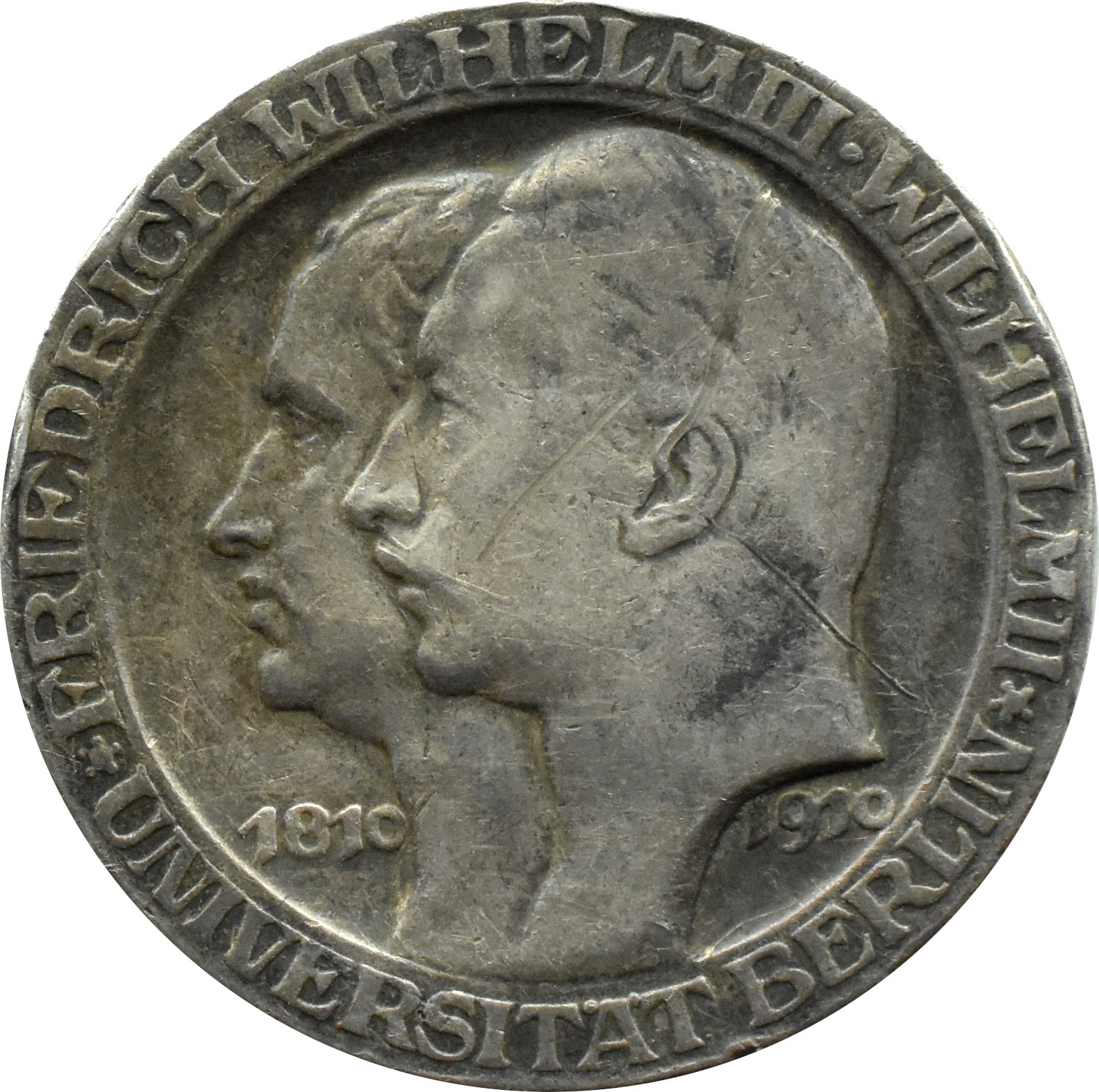 Niemcy, Prusy, Wilhelm II, 3 marki 1910 A, Berlin, 100-lecie Uniwersytetu w Berlinie - Aukcja ...