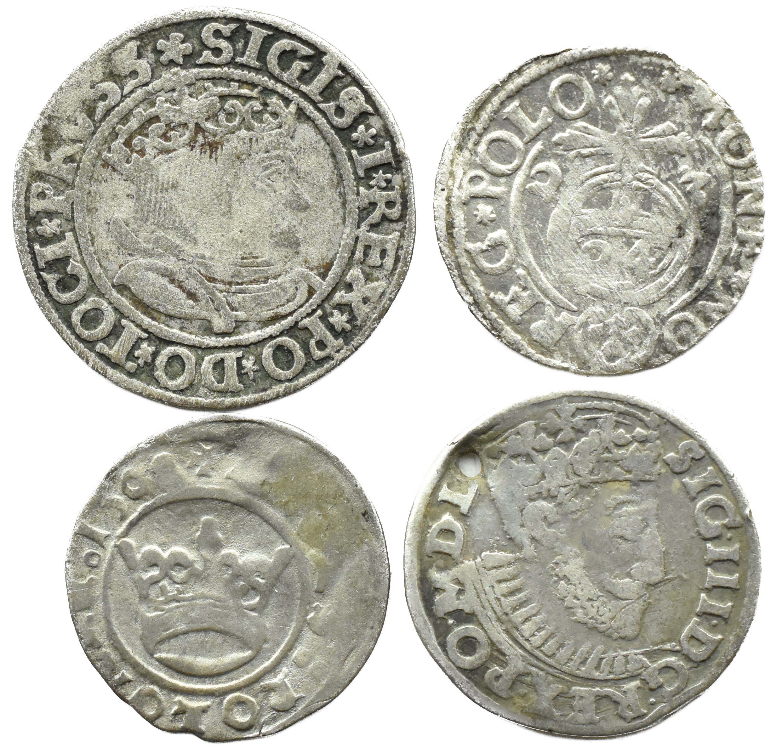 Polska, lot 4 monet wybitych w okresie królewskim XVII-XVIII wiek ...