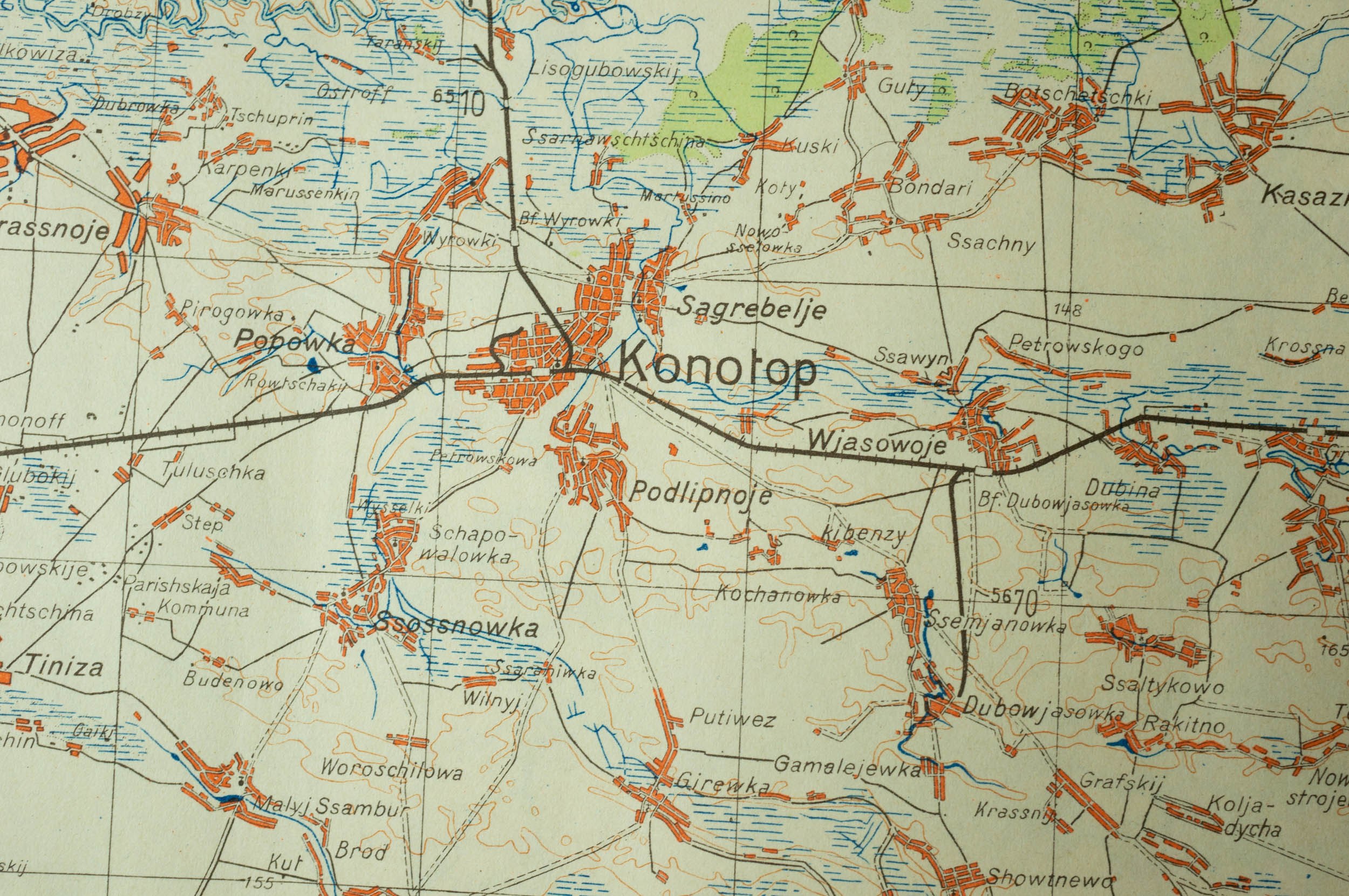 Mapa KONOTOP [Ukraina, 250km od Kijowa] stan na 1941, poprawiona VI ...