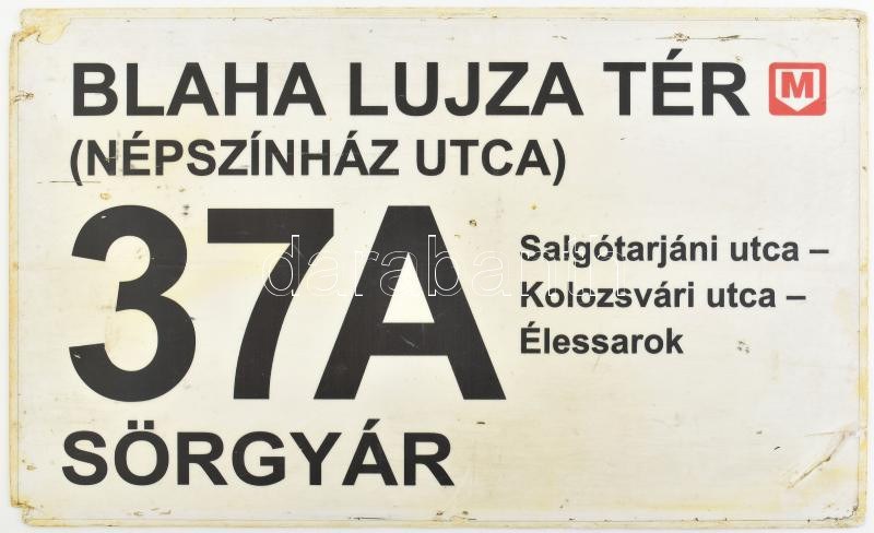 37/A Blaha Lujza Tér (Népszínház utca) villamos tábla, a sarkain és felületén sérülésekkel ...