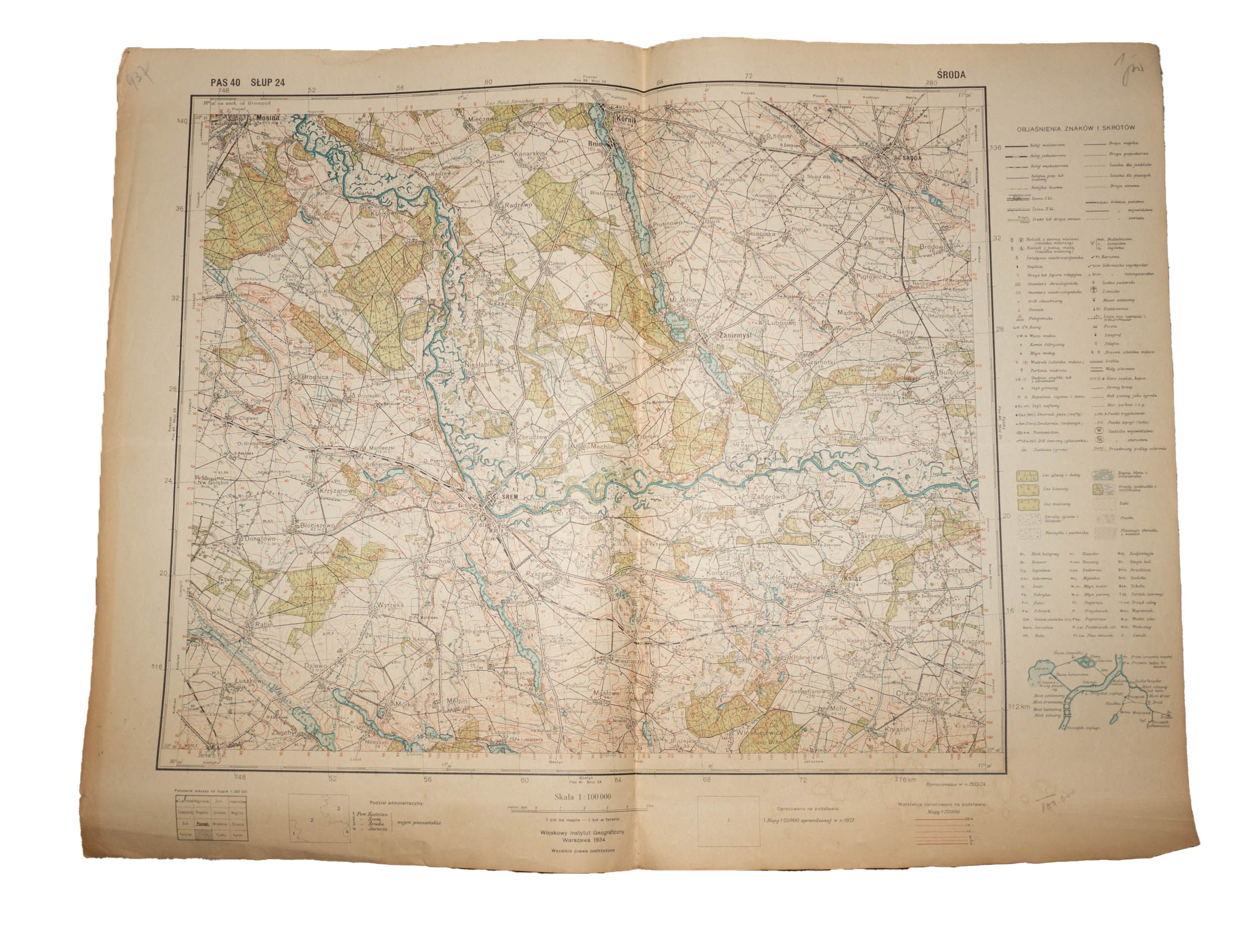 Mapa topograficzna Środa, Pas 40 Słup 24, skala 1:100.000, WIG Warszawa ...