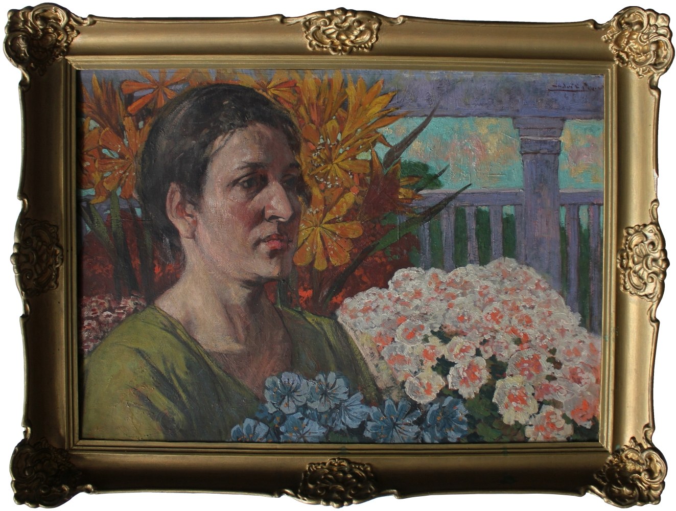 Ludwik Stasiak, Portrait of the artist's wife among flowers - Online ...