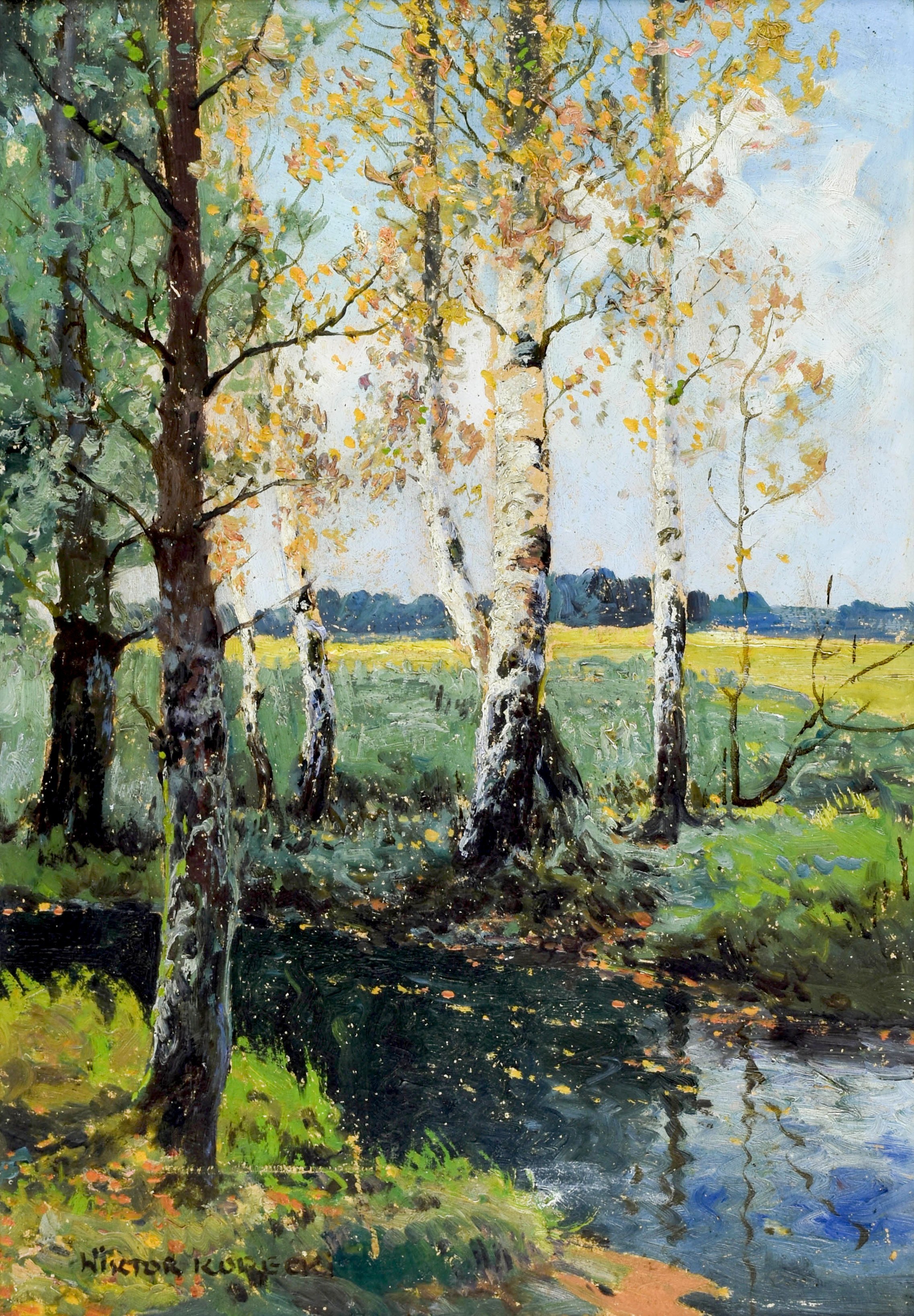 Wiktor KORECKI (1890-1980), Pejzaż z brzozami - Aukcja internetowa ...