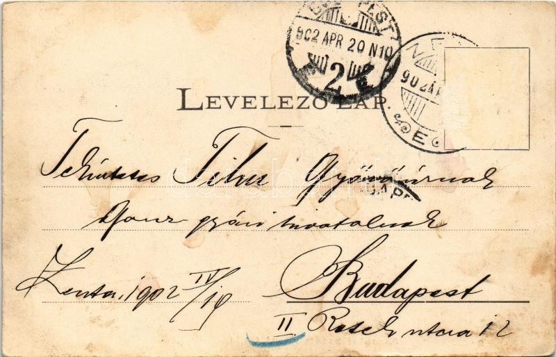 1902 Zenta, Senta; Bedőlt tiszai fahíd, halászbárka. Fekete Sándor ...