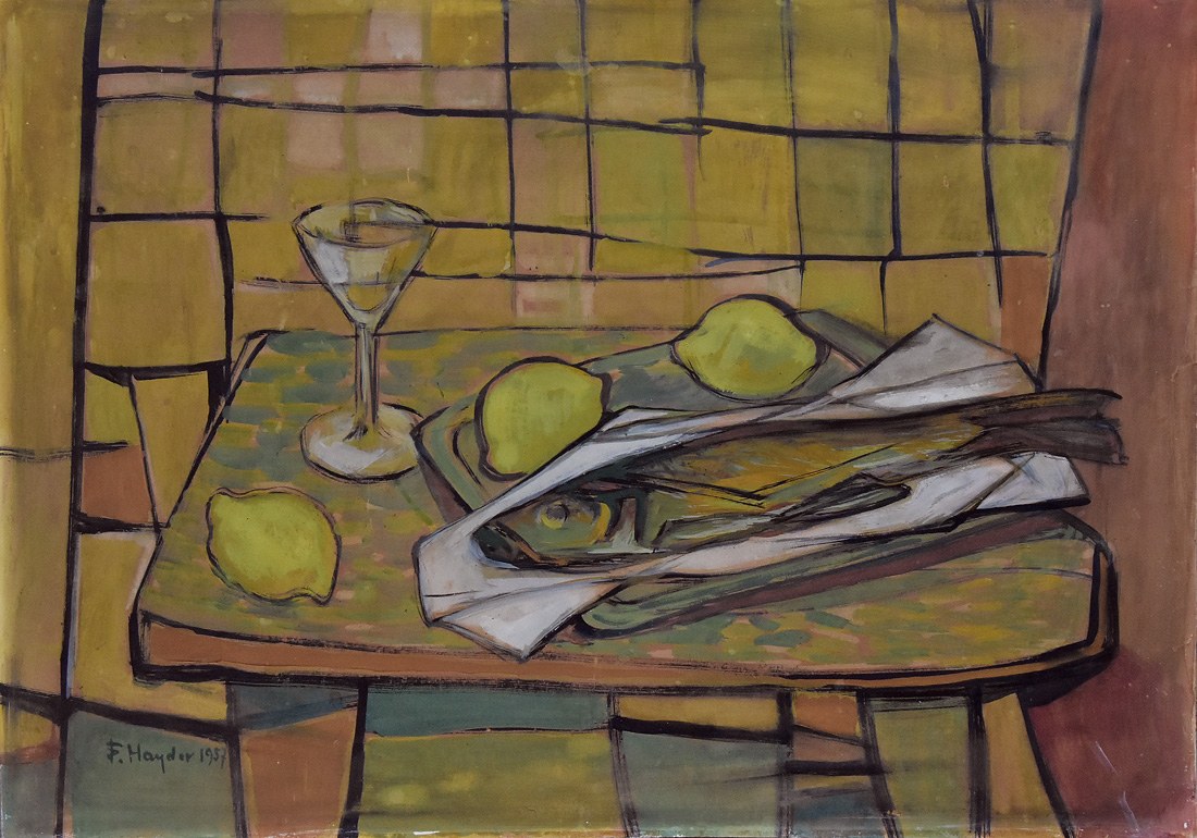 Fryderyk Antoni HAYDER (1905-1990), „Martwa natura z rybą”, 1957 ...