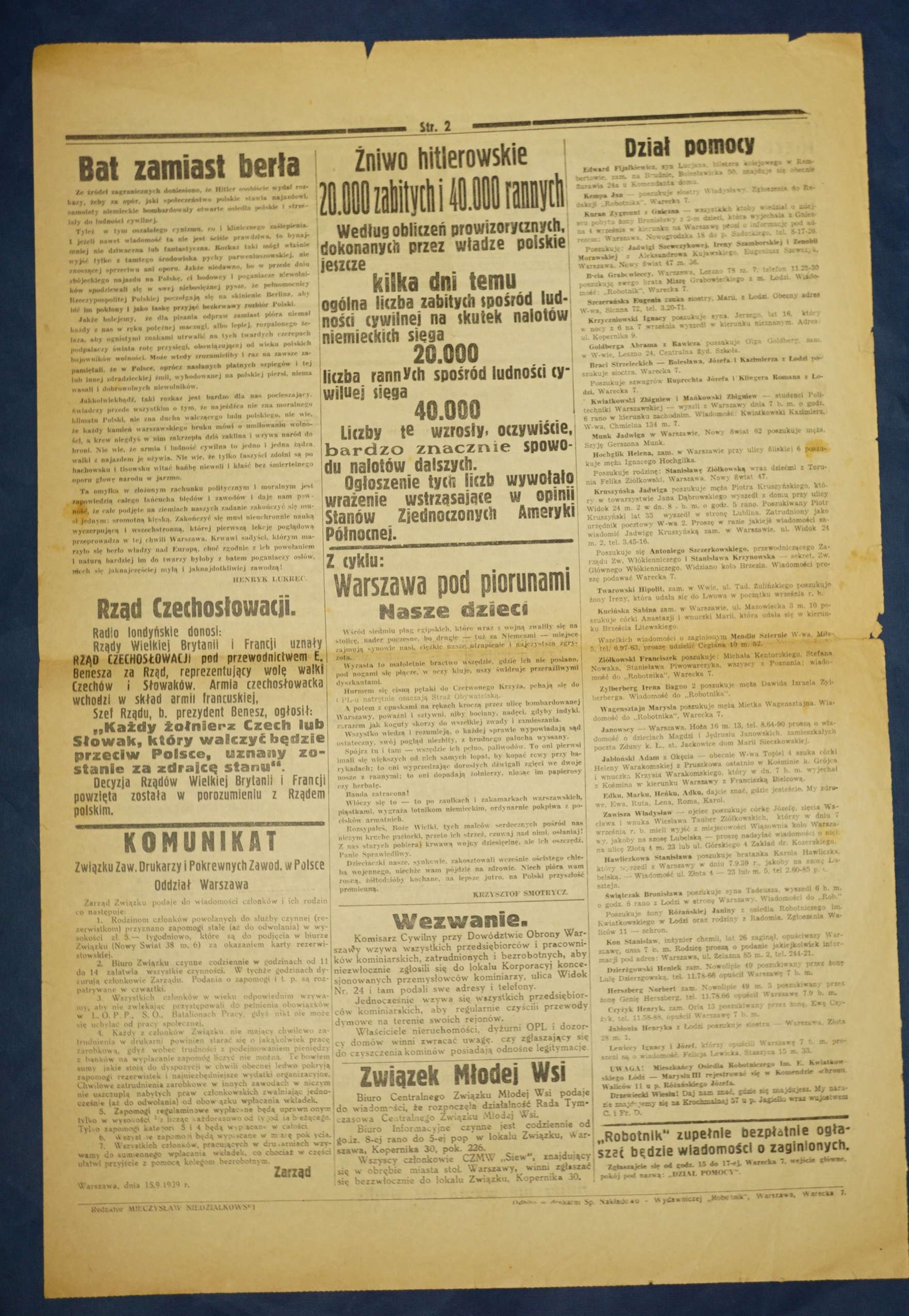 ROBOTNIK, PPS 16 września 1939 - Rozkaz dowódcy armii warszawskiej ...