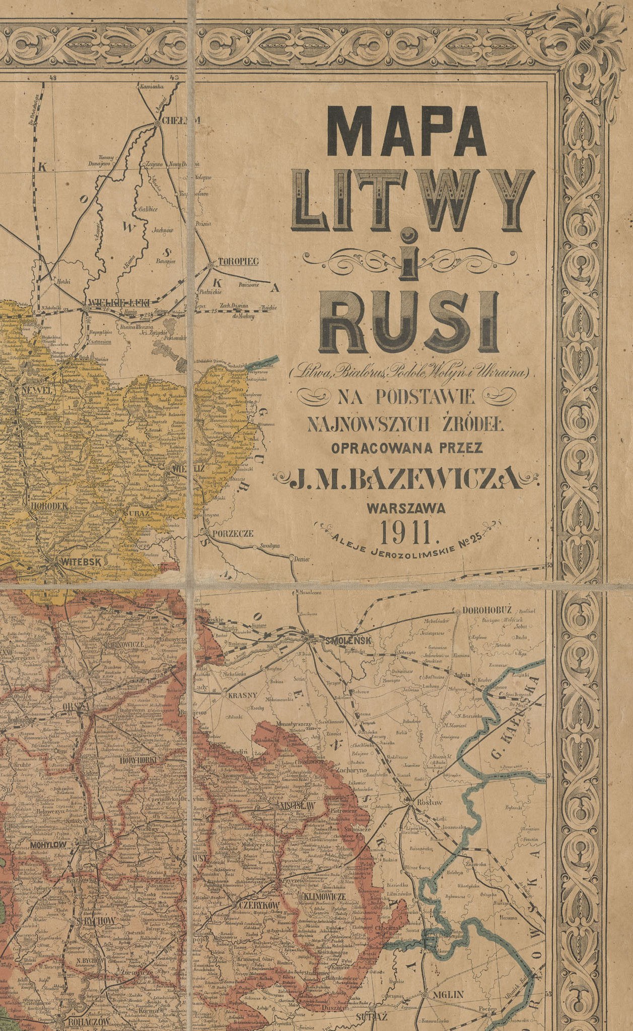 [mapa] BAZEWICZ J. M. - Mapa Litwy i Rusi [1911] [Litwa, Białoruś, Wołyń, Podole, Ukraina ...